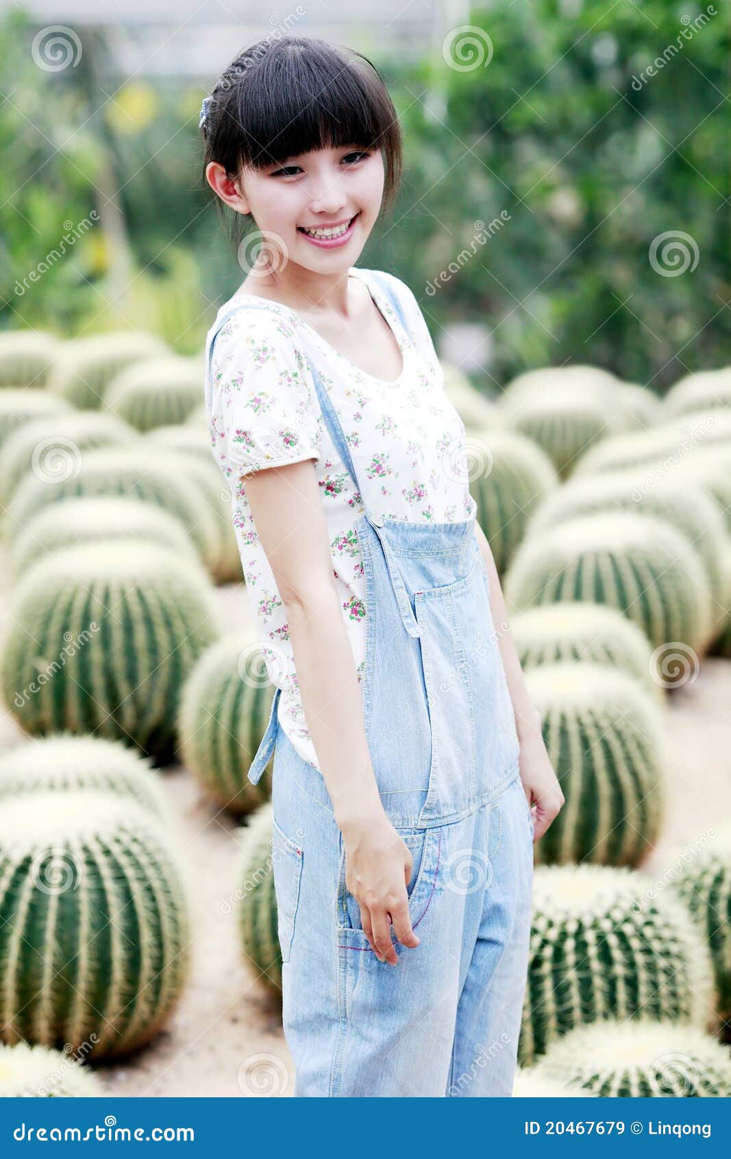 Young Asia Girl in Cactus Field. Stock Image - Image of attractive ...