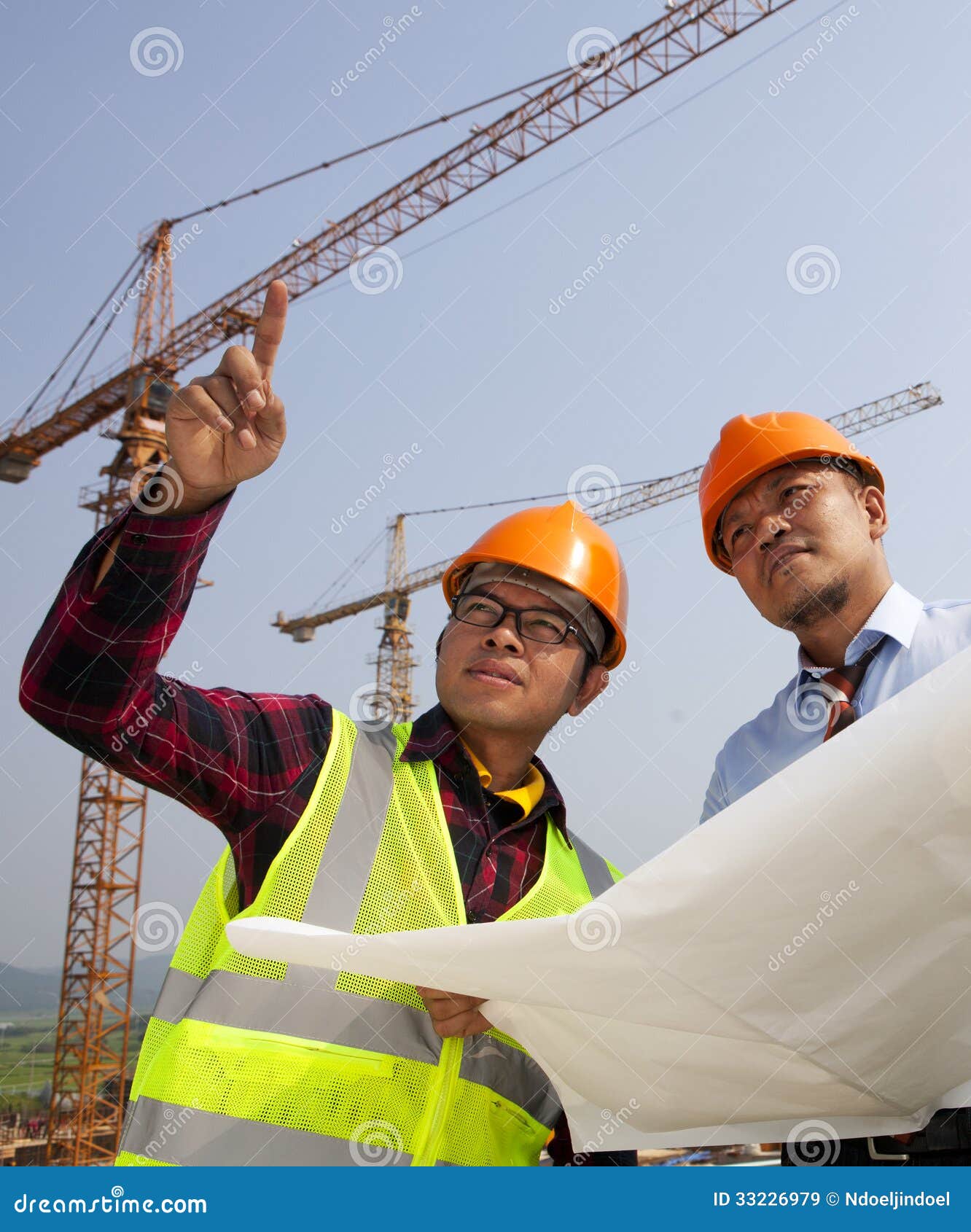 Young Asian Architects Discussion Front of Construction Site Stock ...