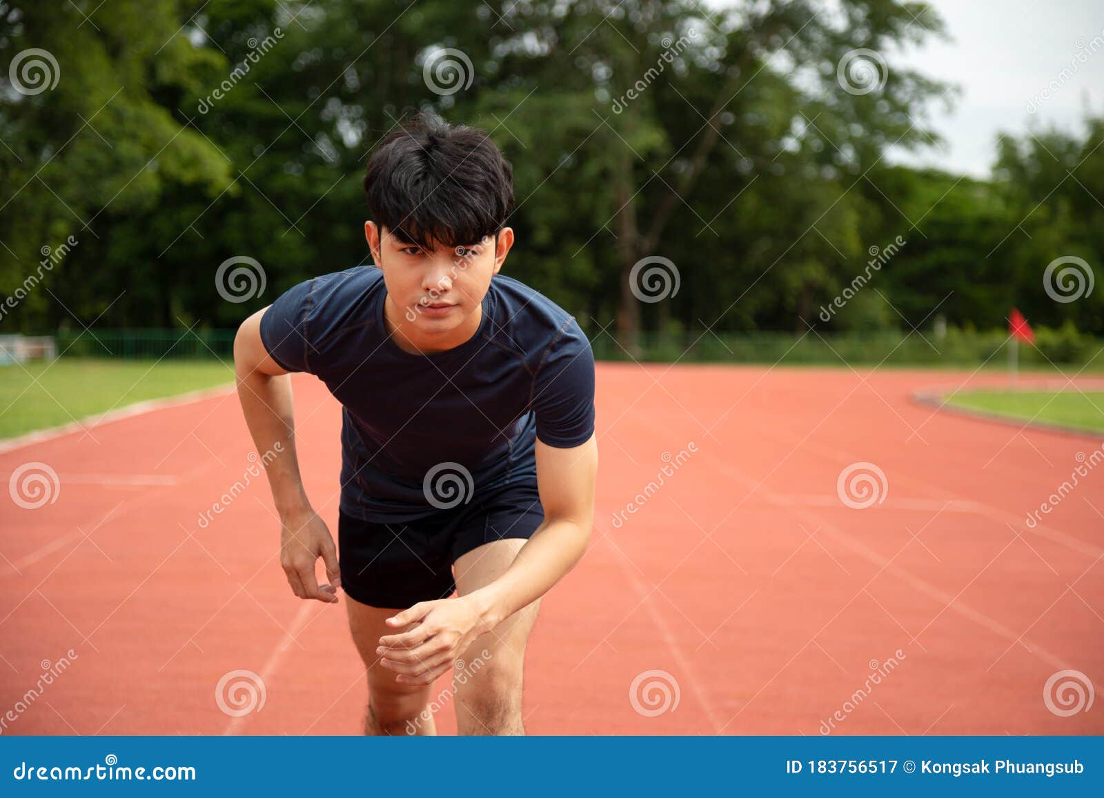 Young Asian Athletic Man Running in Track To Practice Stock Image ...