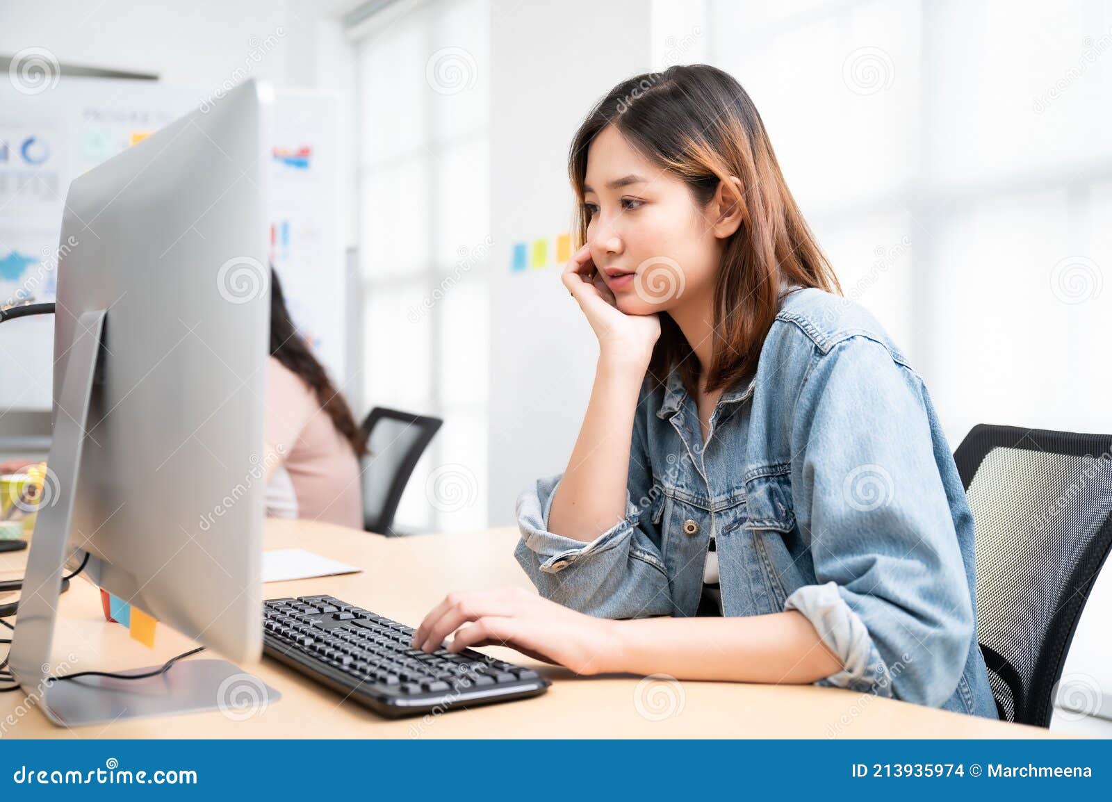 Young Asian Beautiful Woman Working on Computer at Workplace Stock ...