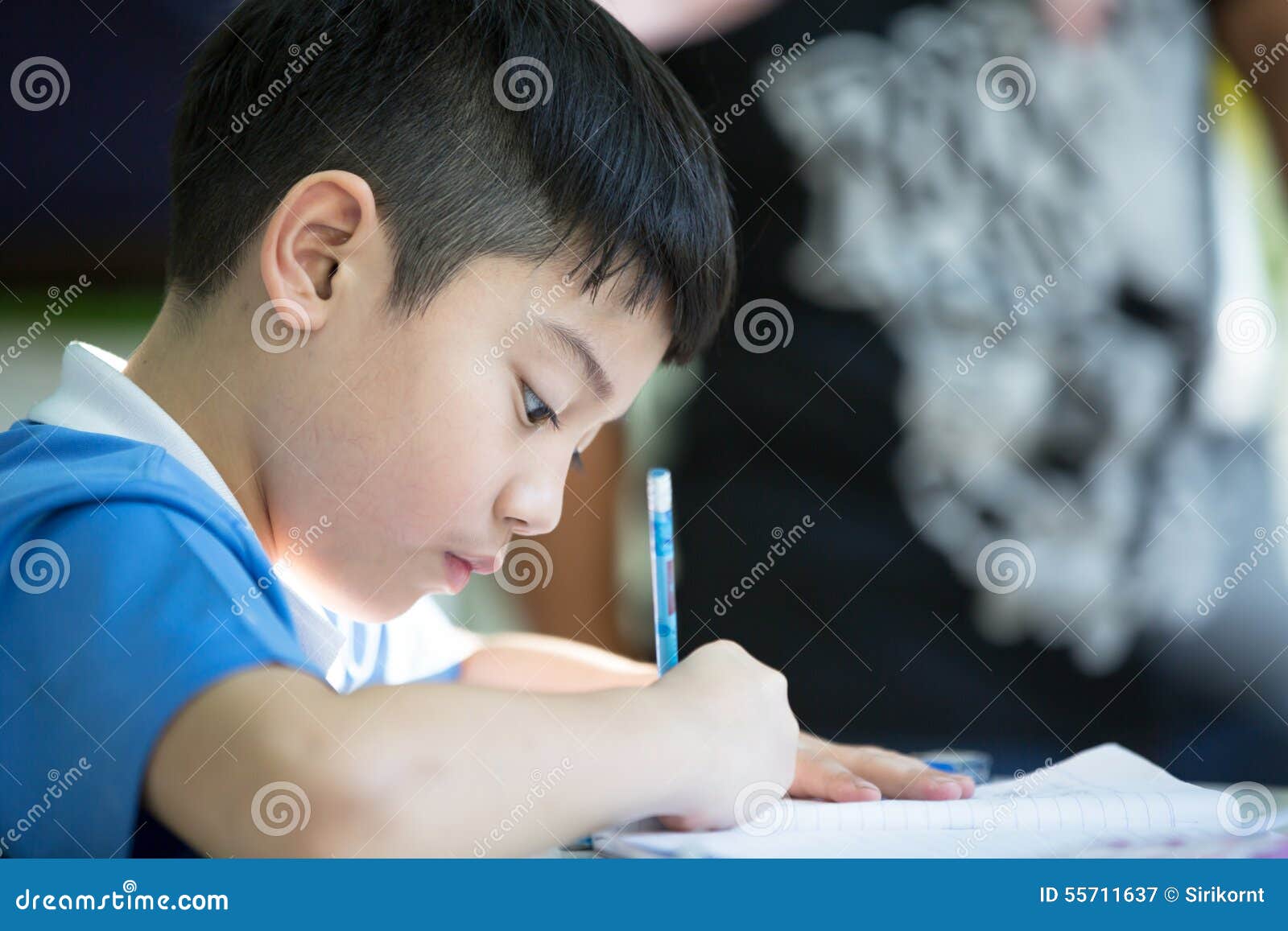 Young Asian Boy Doing His Homework Stock Image - Image of adorable ...
