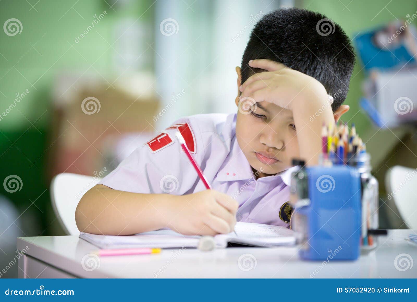 Young Asian Boy Doing His Homework Stock Photo - Image of homework ...