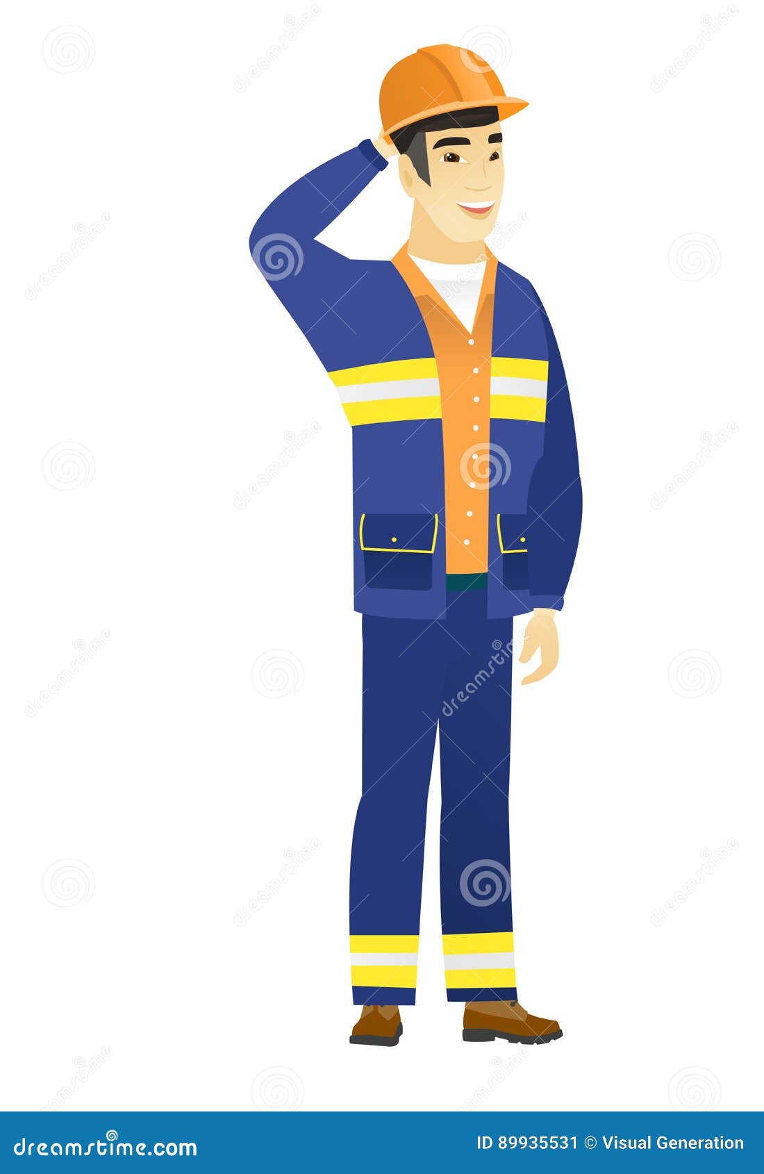 Young Asian Builder Scratching His Head. Stock Vector - Illustration of ...