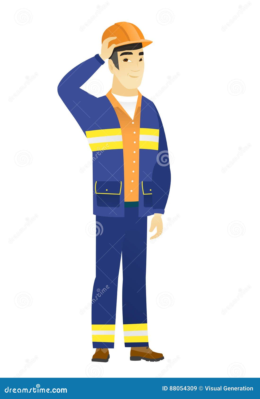 Young Asian Builder Scratching His Head. Stock Vector - Illustration of ...