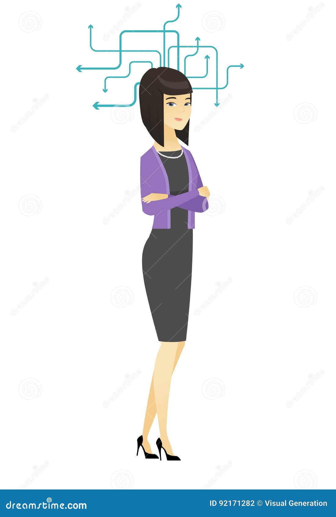 Young Asian Business Woman Thinking. Stock Vector - Illustration of ...