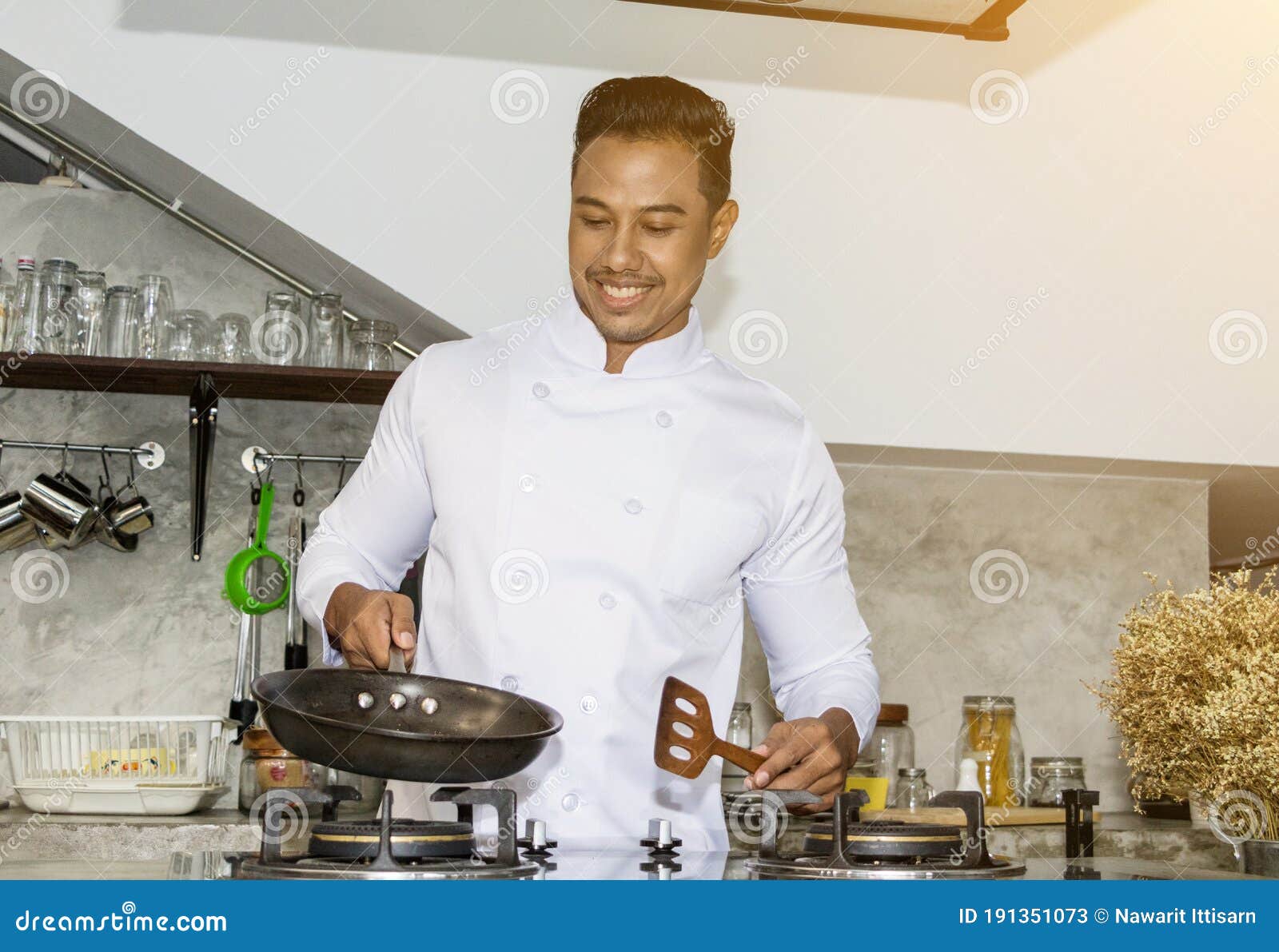 Young Asian Chef is Cooking in the Kitchen Stock Image - Image of ...