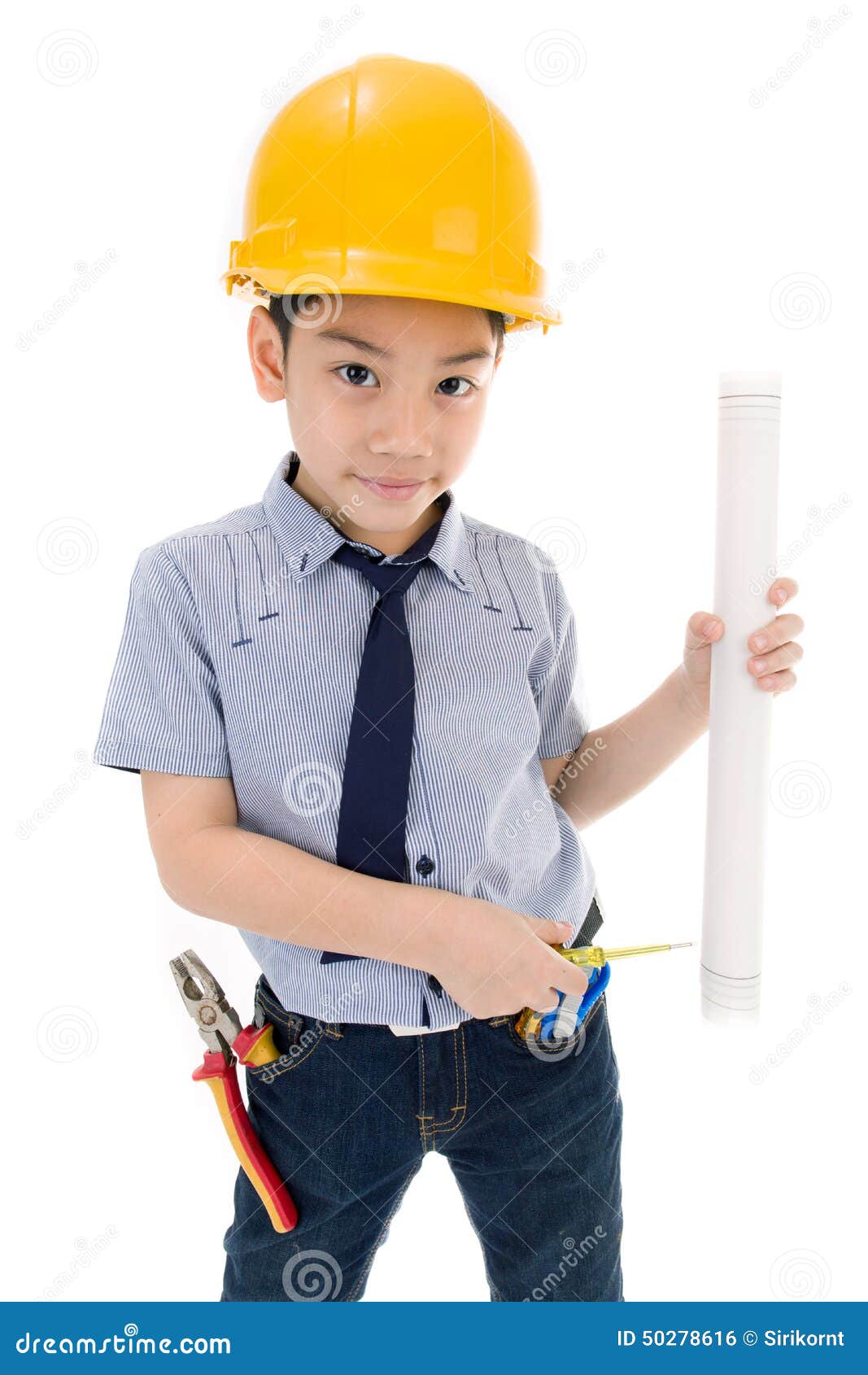 Young Asian Child Construction Engineer Holding Equipment Stock Photo ...