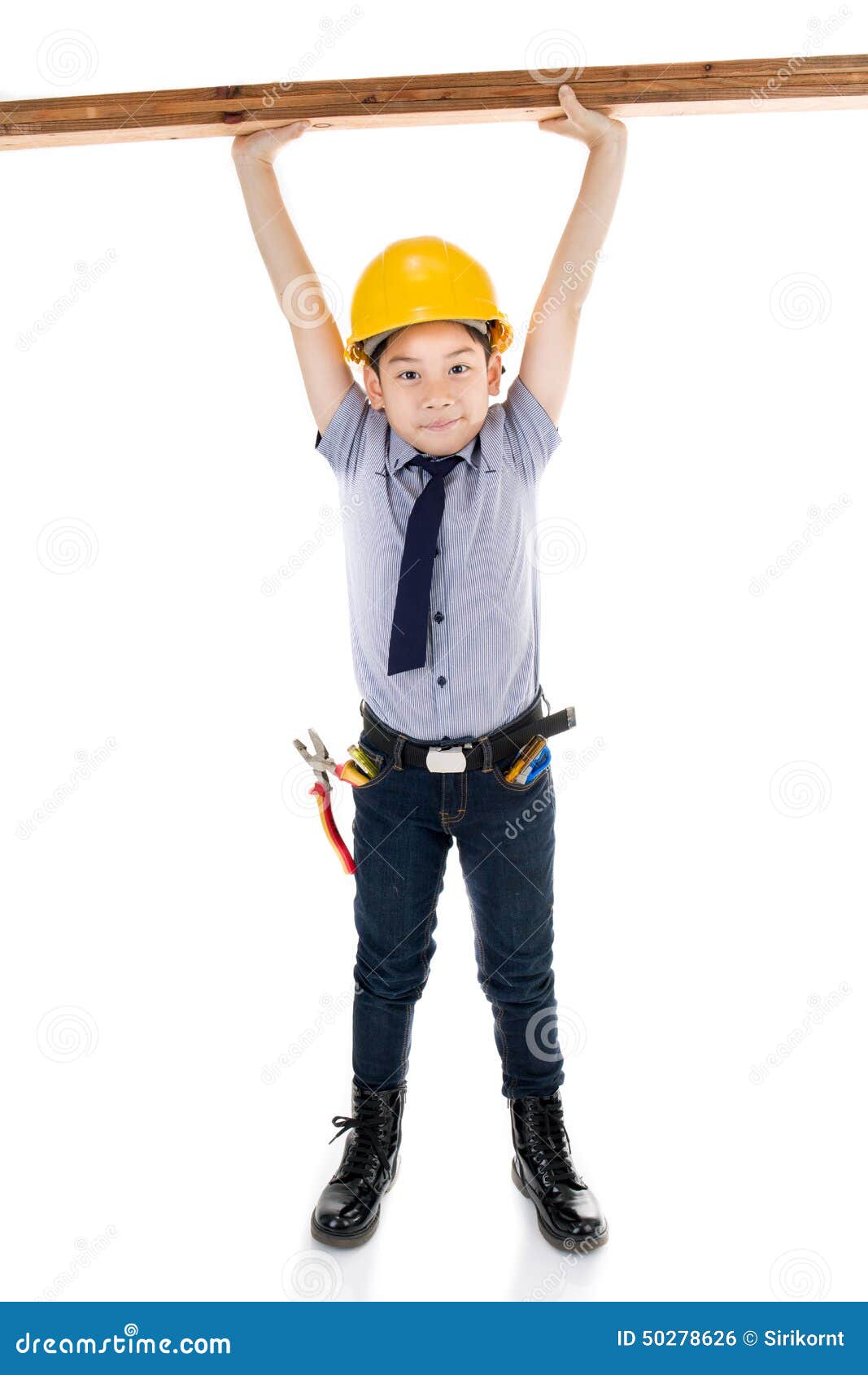 Young Asian Child Construction Engineer Holding Equipment Stock Photo ...