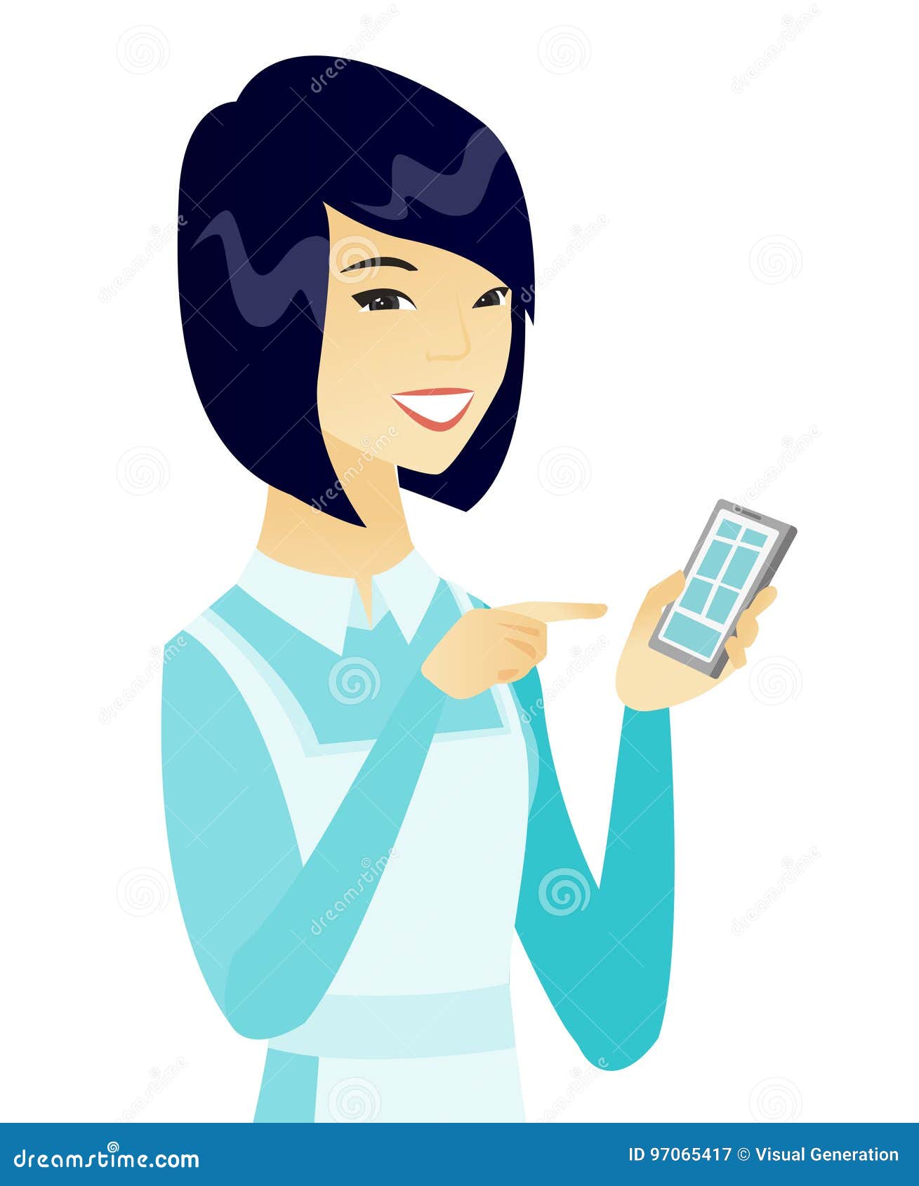 Young Asian Cleaner Holding a Mobile Phone. Stock Vector - Illustration ...