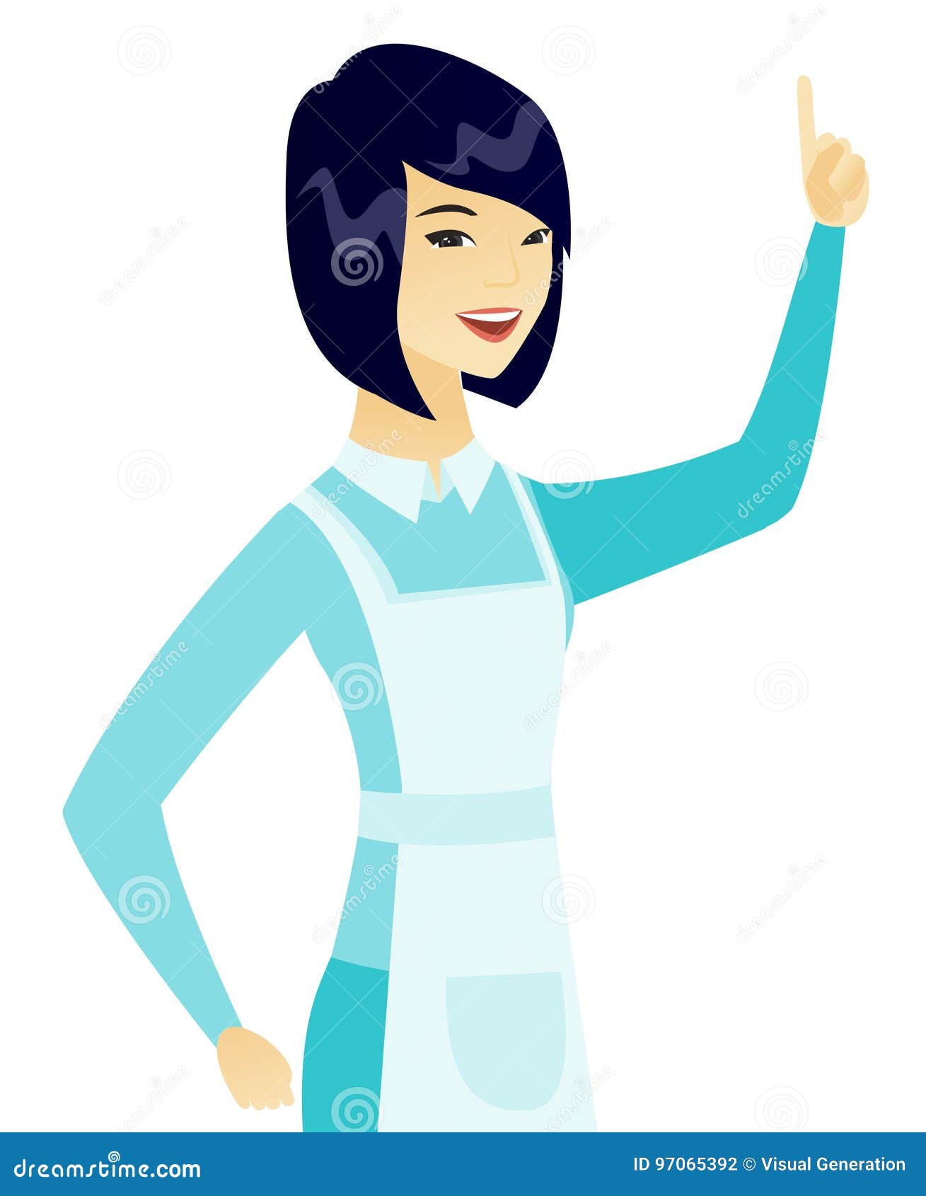 Man Janitor Pointing Finger Up. Cleaner In Uniform With Mop. Banner ...