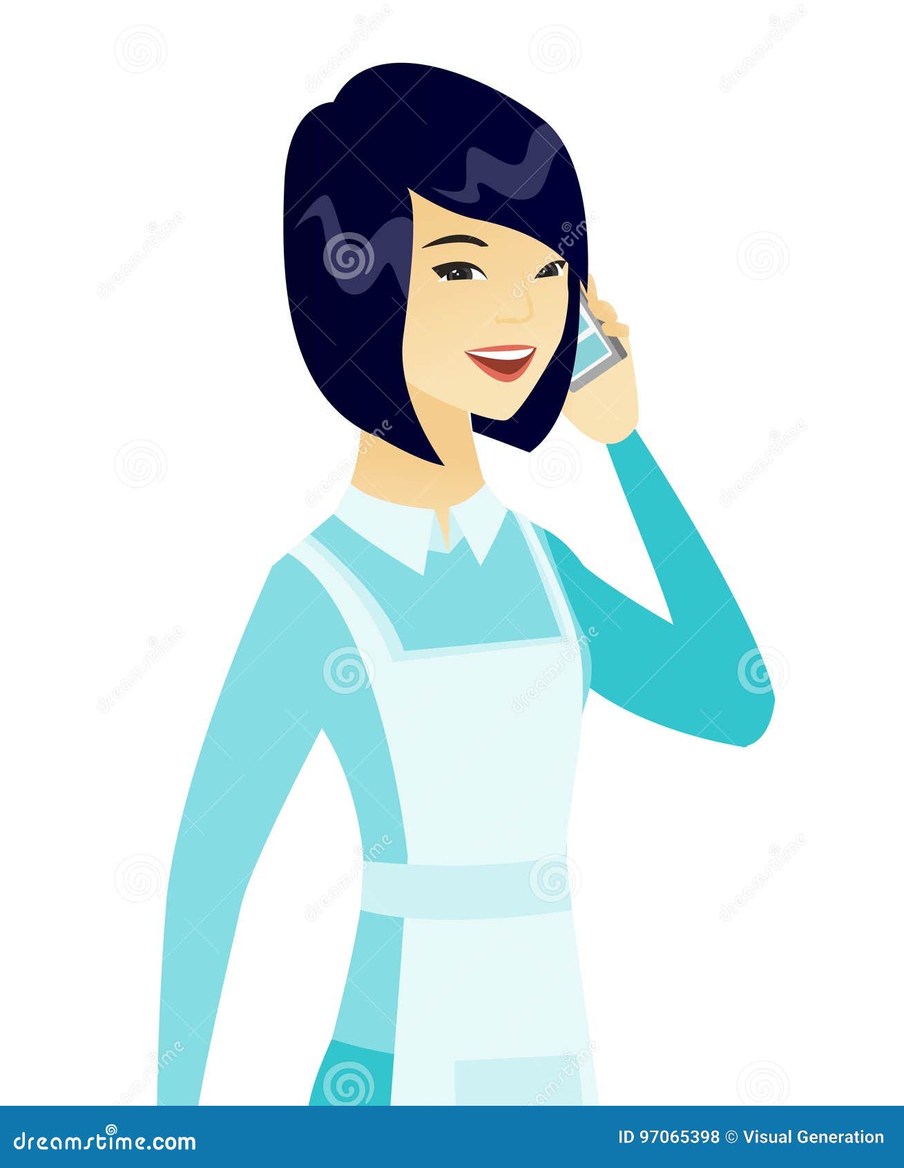 Young Asian Cleaner Talking on a Mobile Phone. Stock Vector ...