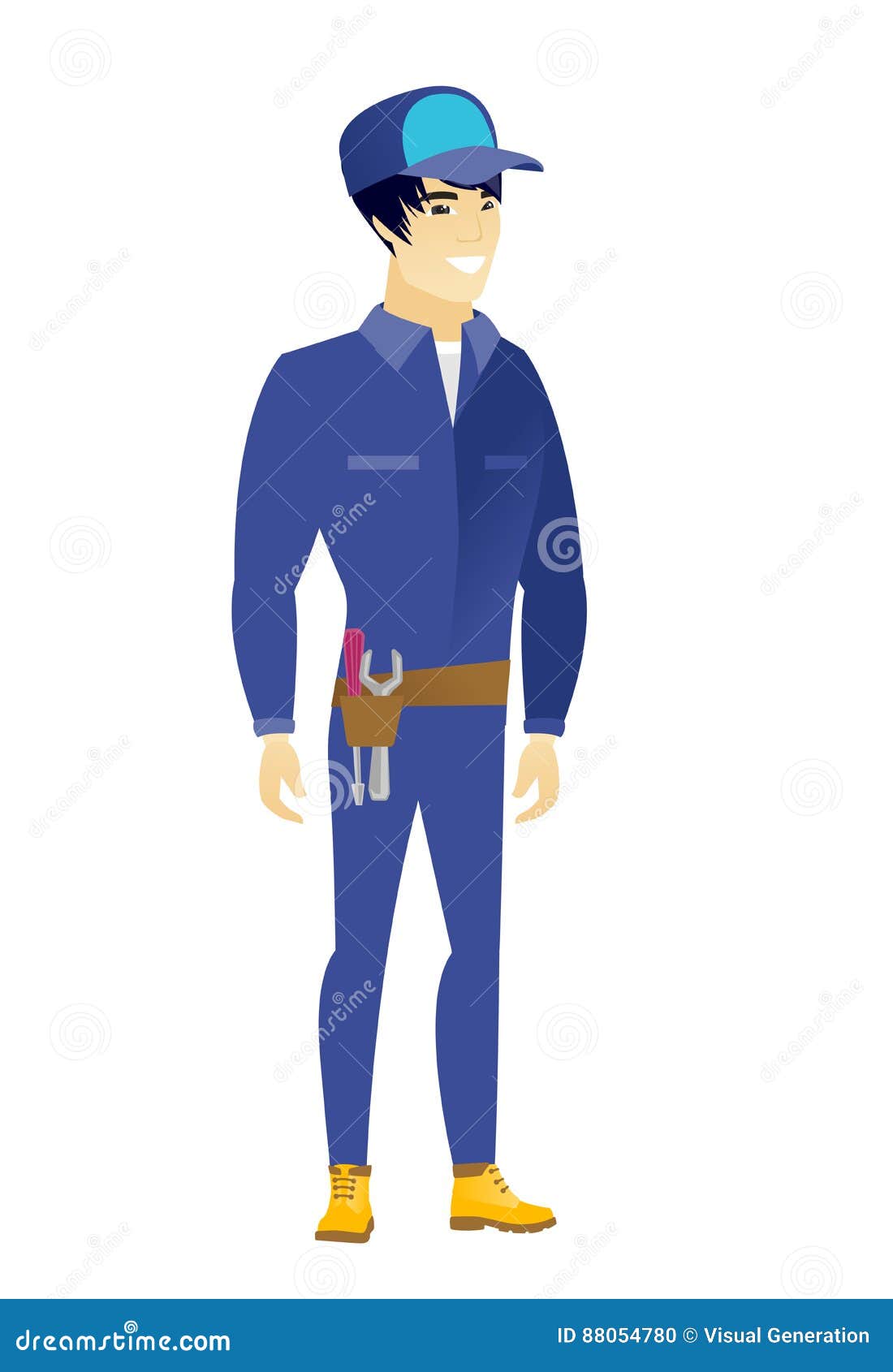 Young Asian Confident Mechanic. Stock Vector - Illustration of ...