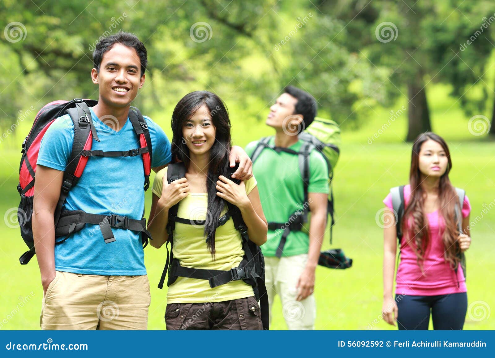 Young Asian Couples Backpacking, Outdoor Stock Photo - Image of friends ...