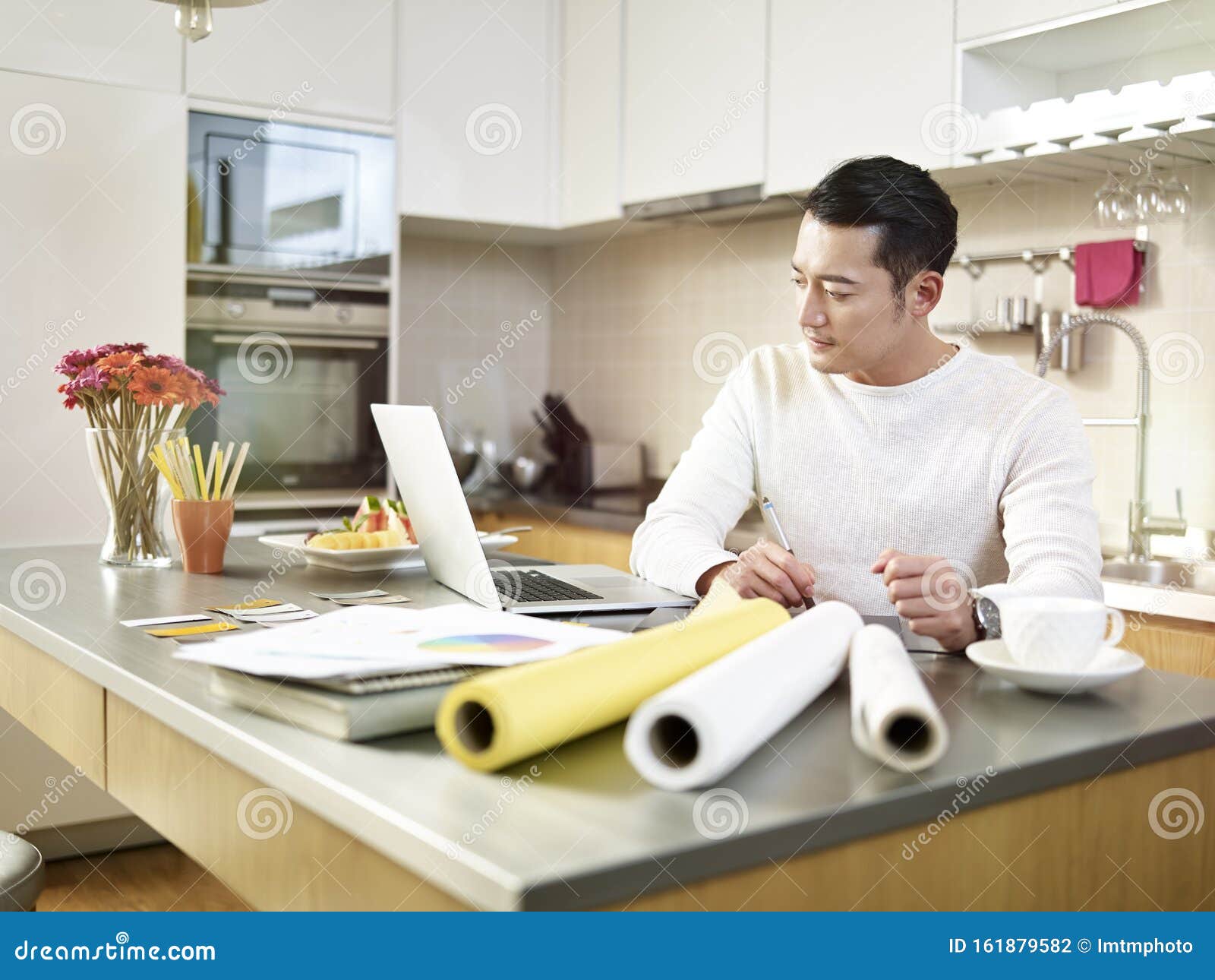 Young Asian Designer Working at Home Stock Photo - Image of freelance ...