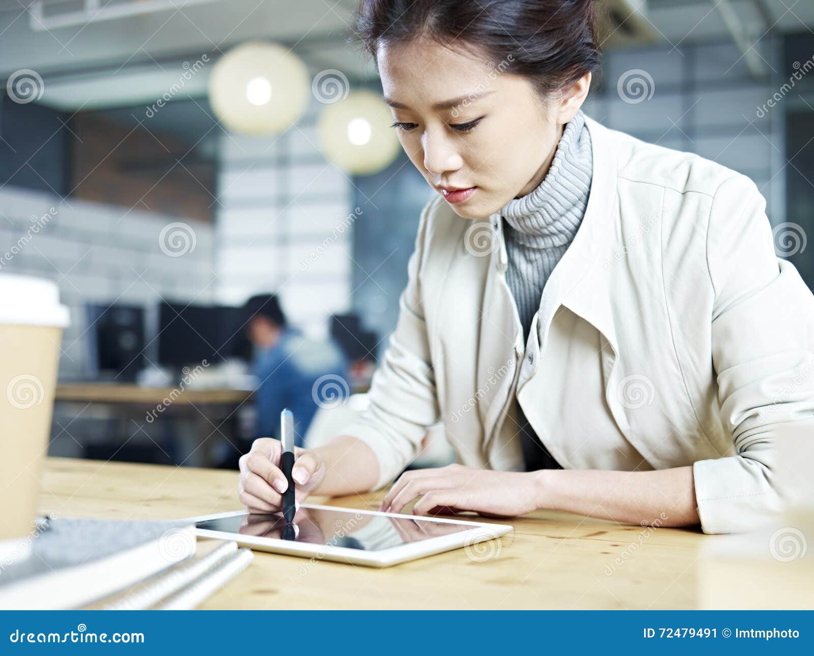 Young Asian Designer Working in Office Stock Image - Image of device ...