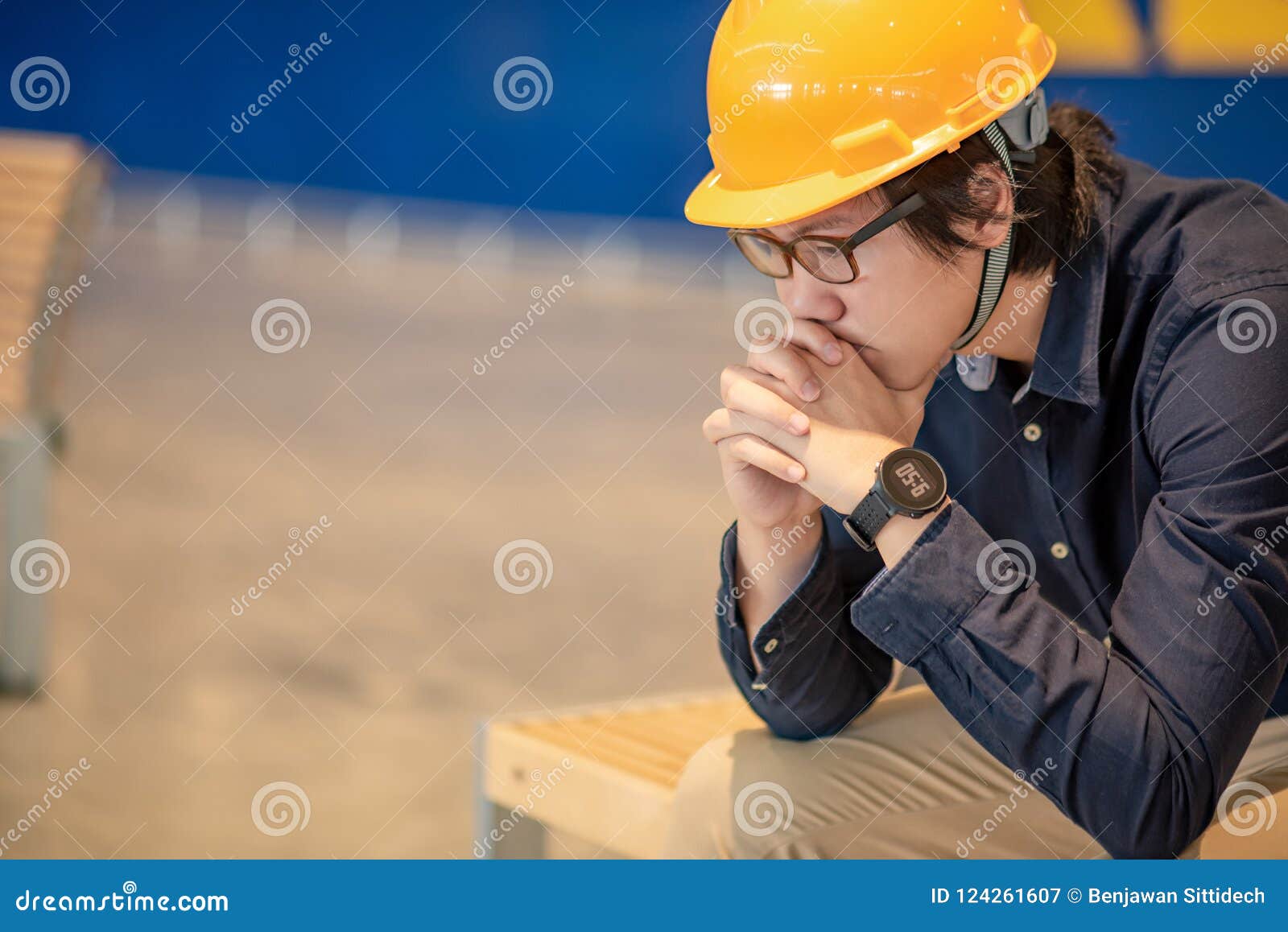 Asian Engineer Man Feeling Tried and Stressed Stock Image - Image of ...