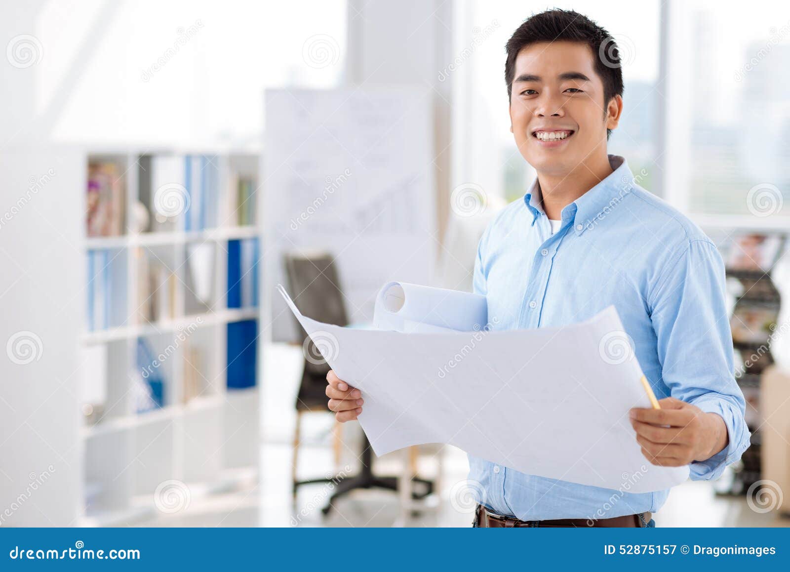 Young Asian engineer stock image. Image of holding, happy - 52875157