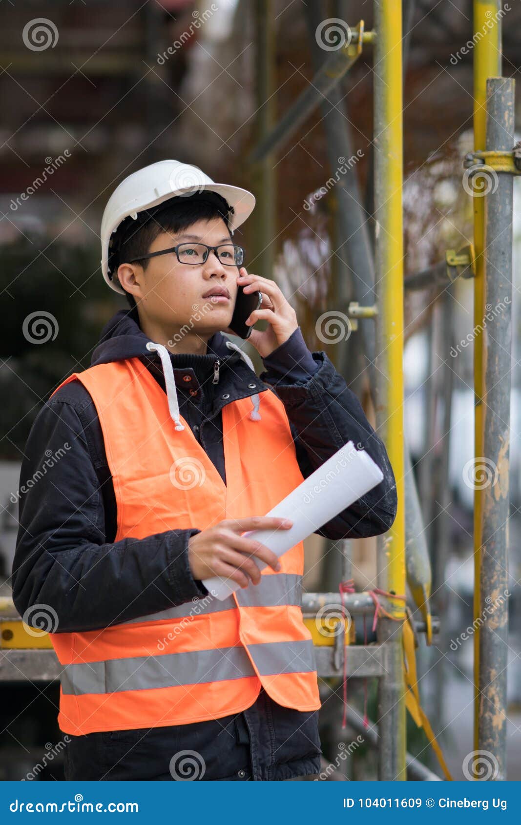 Young Asian Engineer Working on Construction Site Stock Image - Image ...