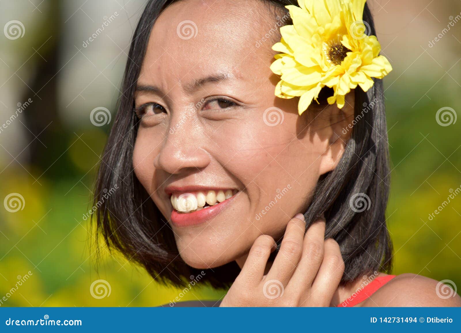 Young Asian Female Smiling with a Flower Stock Photo - Image of natural ...