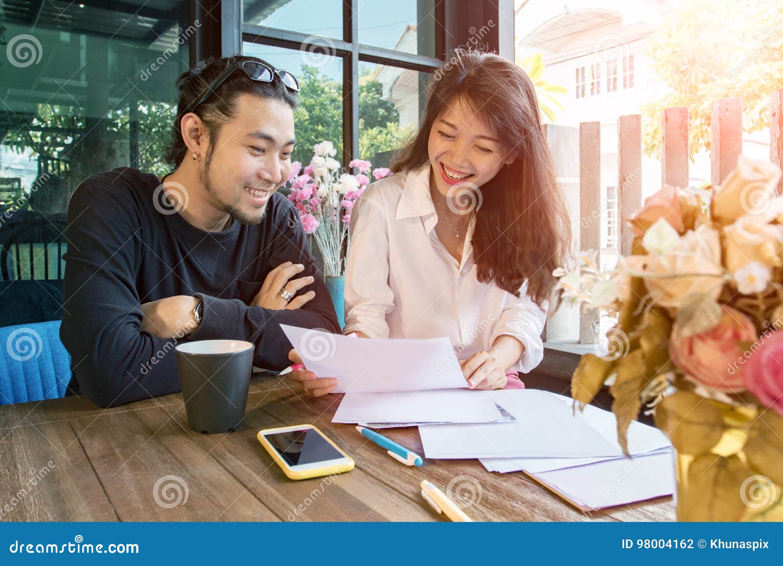 Young Asian Freelance Working at Home Happiness and Smiling Face Stock ...