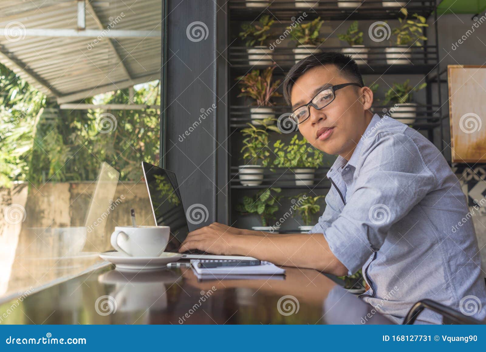 Asian Freelancer Using Laptop in the Cafe Stock Image - Image of ...