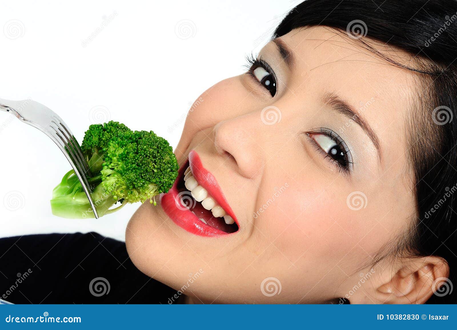 Young Asian Girl Eating Broccoli Stock Photo - Image of asian, diet ...