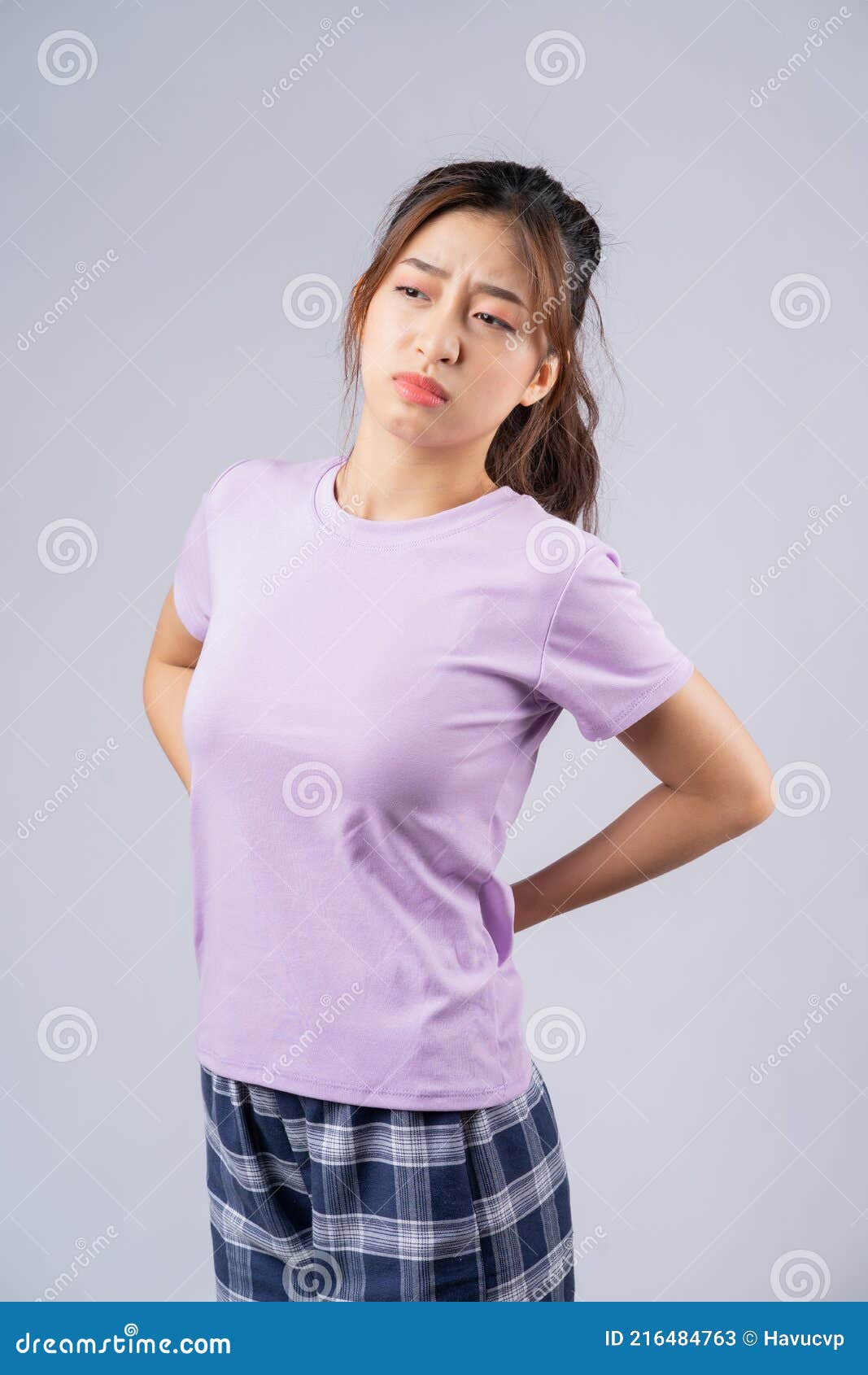 Young Asian Girl Has Back Pain Stock Image - Image of japanese, casual ...