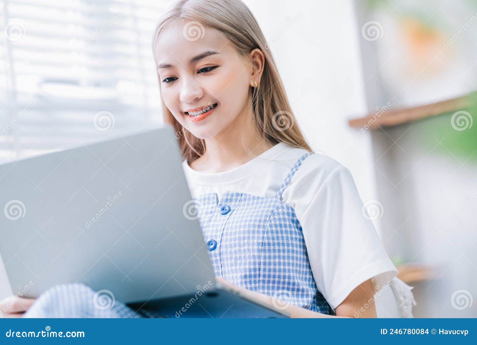 Young Asian Girl Using Laptop at Home Stock Photo - Image of people ...