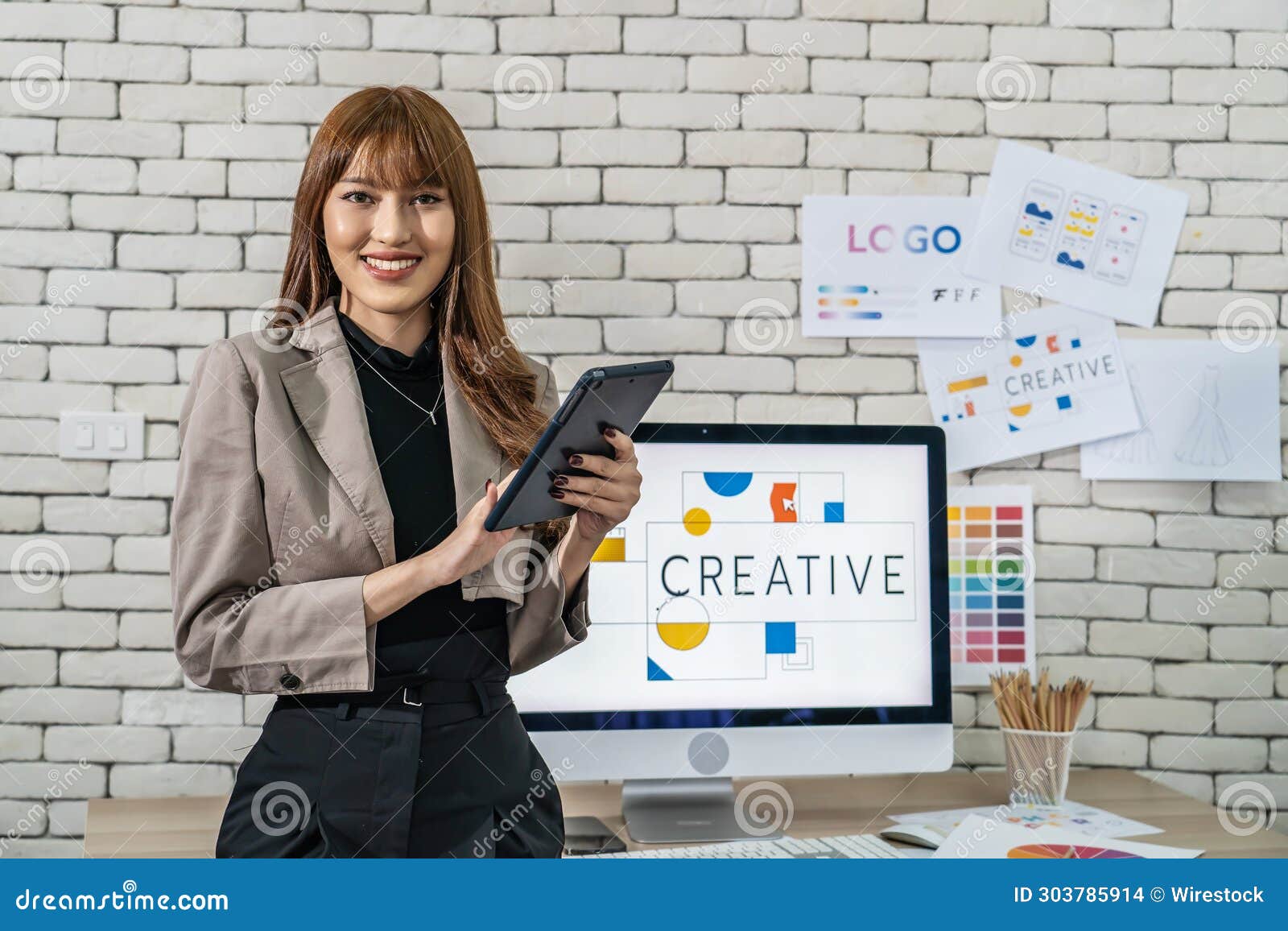 Young Asian Graphic Designer Woman Working in a Creative Dynamic Office ...