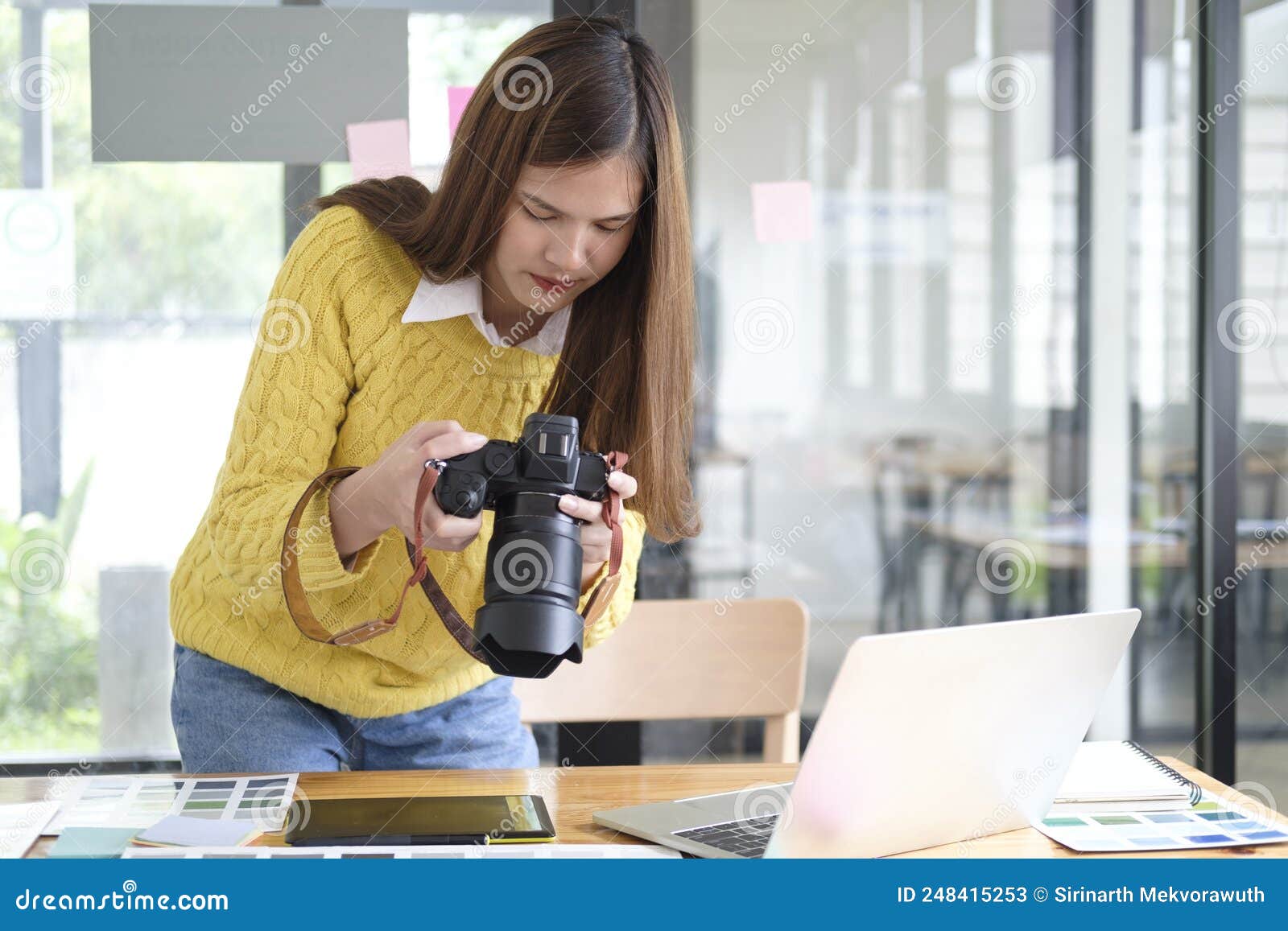 Young Asian Graphic Designer Working on Computer. Stock Image - Image ...