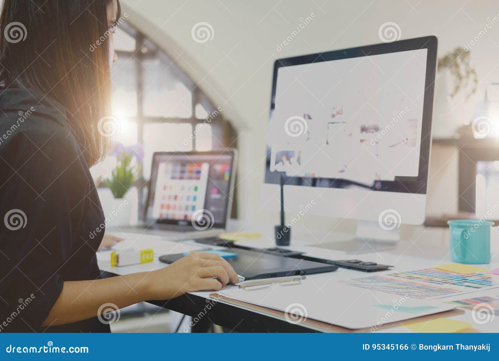 Young Asian Graphic Designer Working on Computer Stock Photo - Image of ...
