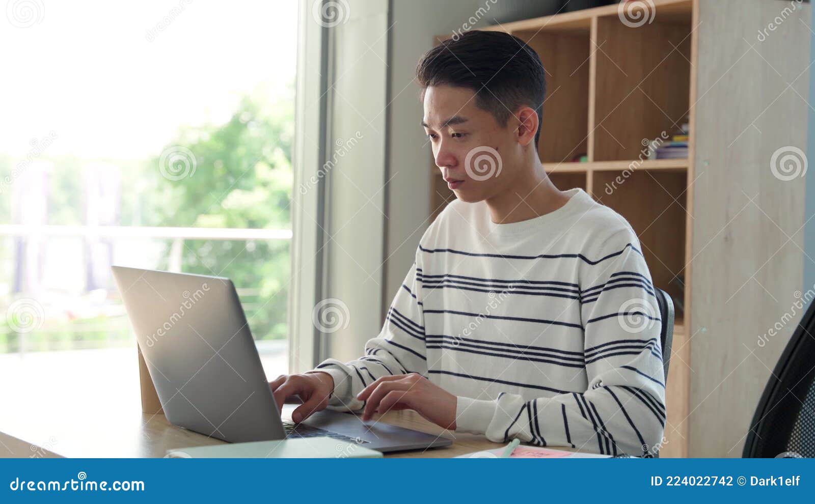 Young Asian Student Sitting Using Pc Laptop Computer at Modern College ...