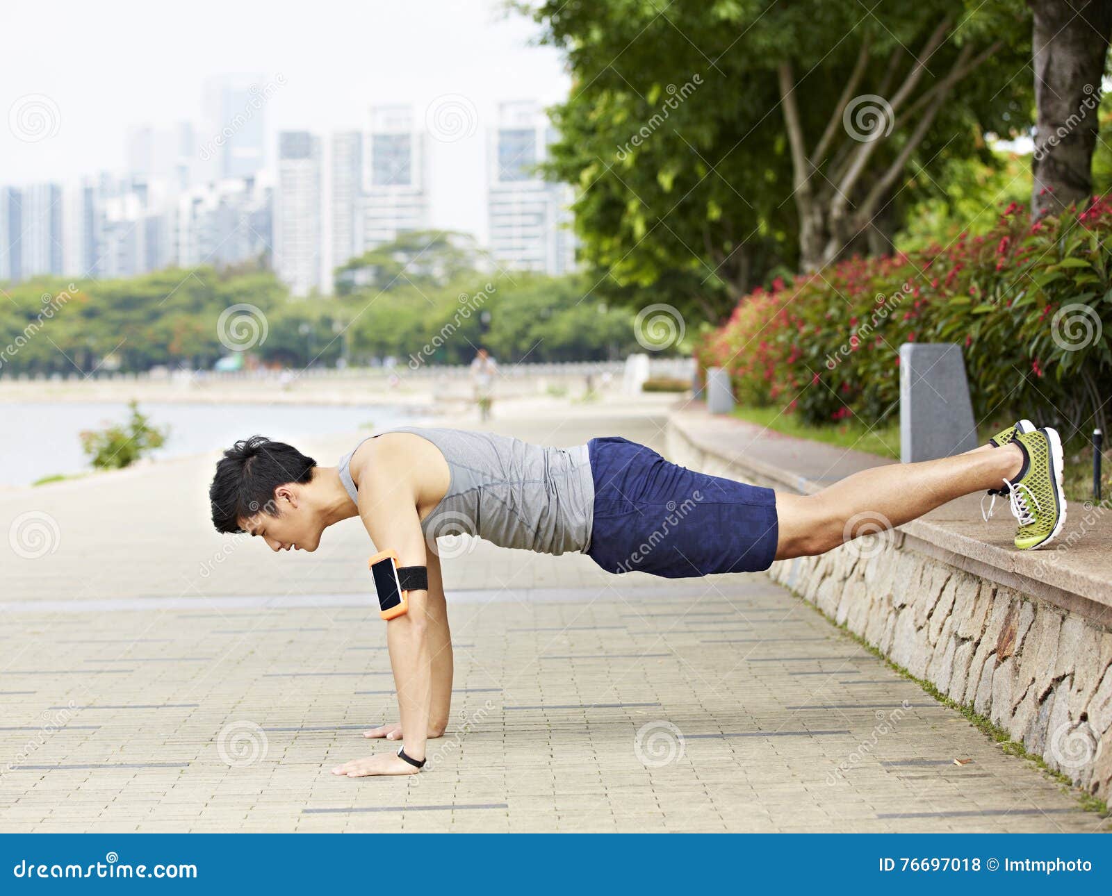 Young Asian Man Doing Pushups in Park Stock Photo - Image of life, male ...