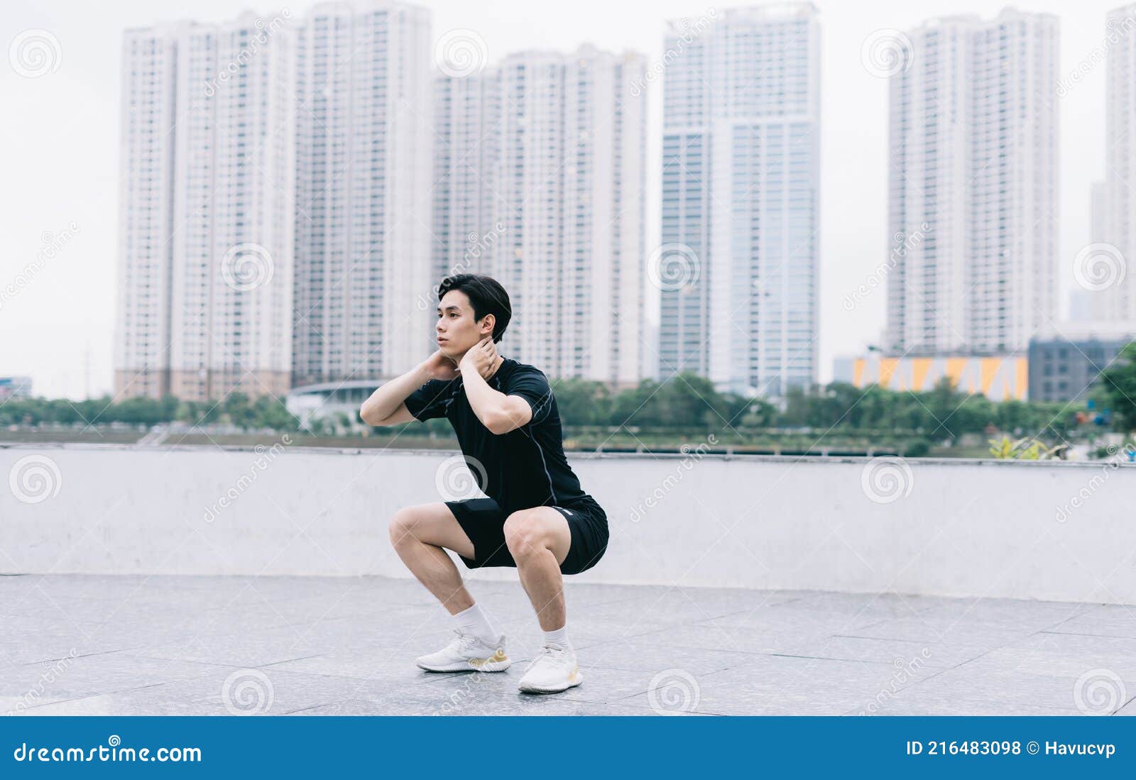 Young Asian Man Exercising in Park Stock Photo - Image of shirt, active ...