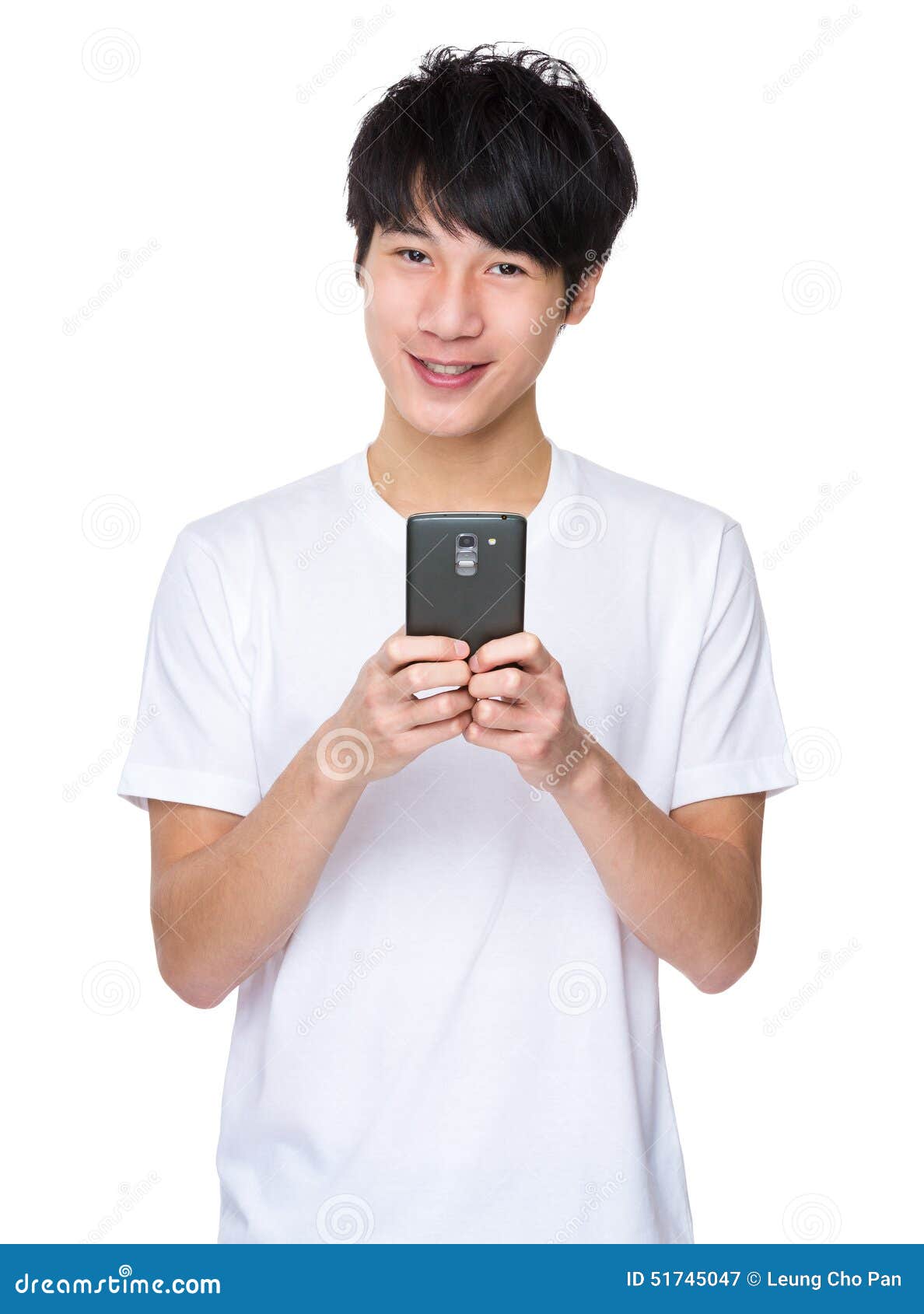 Young Asian Man Texting Message at His Mobile Phone Stock Image - Image ...