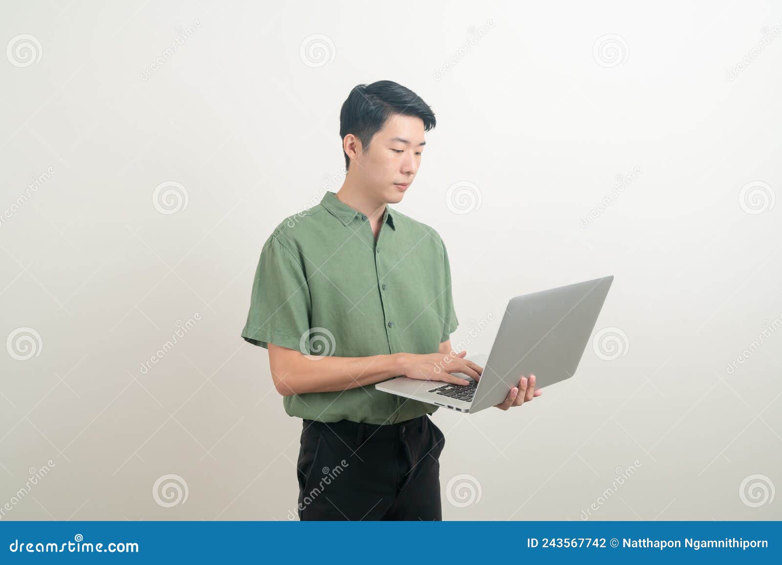 Young Asian Man Using Laptop on Hand Stock Photo - Image of education ...