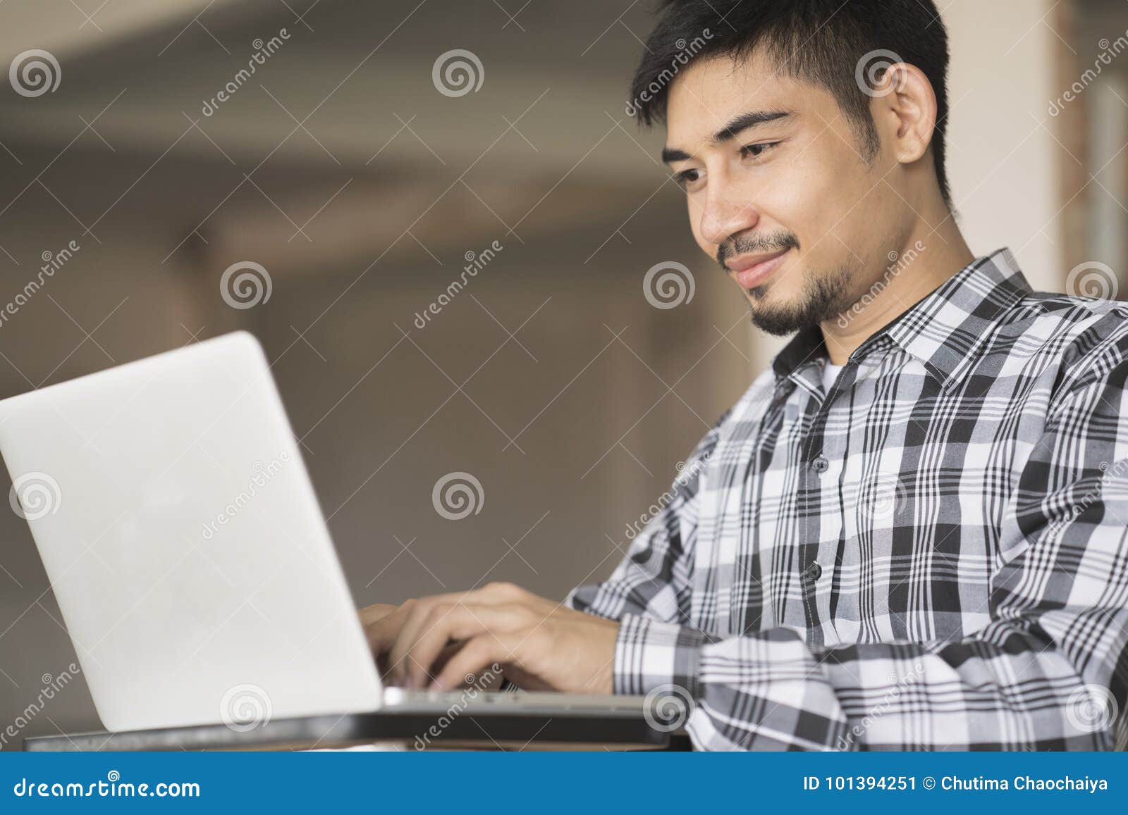 Young Asian Man Using Laptop at Home Stock Image - Image of leisure ...