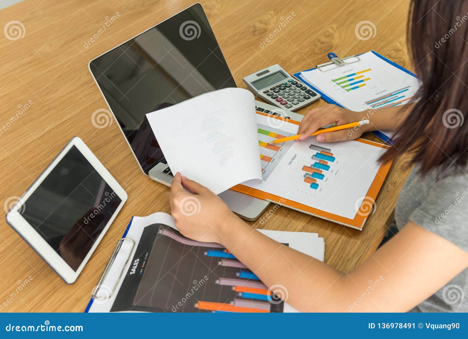 Young Asian Manager Reading Reports of Employees Stock Image - Image of ...