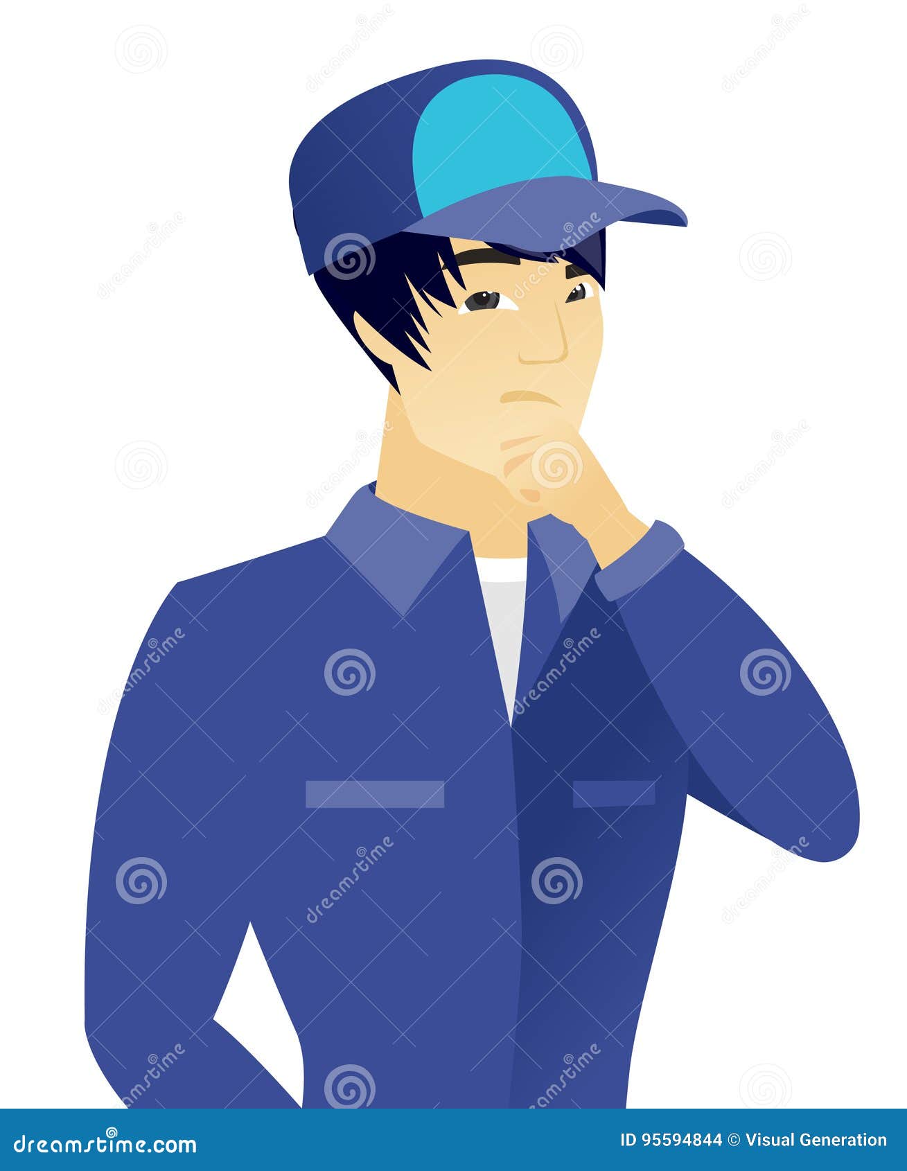 Young Asian Mechanic Thinking. Stock Vector - Illustration of ...