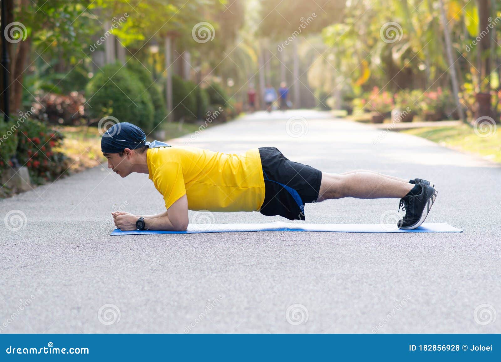 Young Asian Men Doing Plank Exercise. Stock Photo - Image of shirt ...