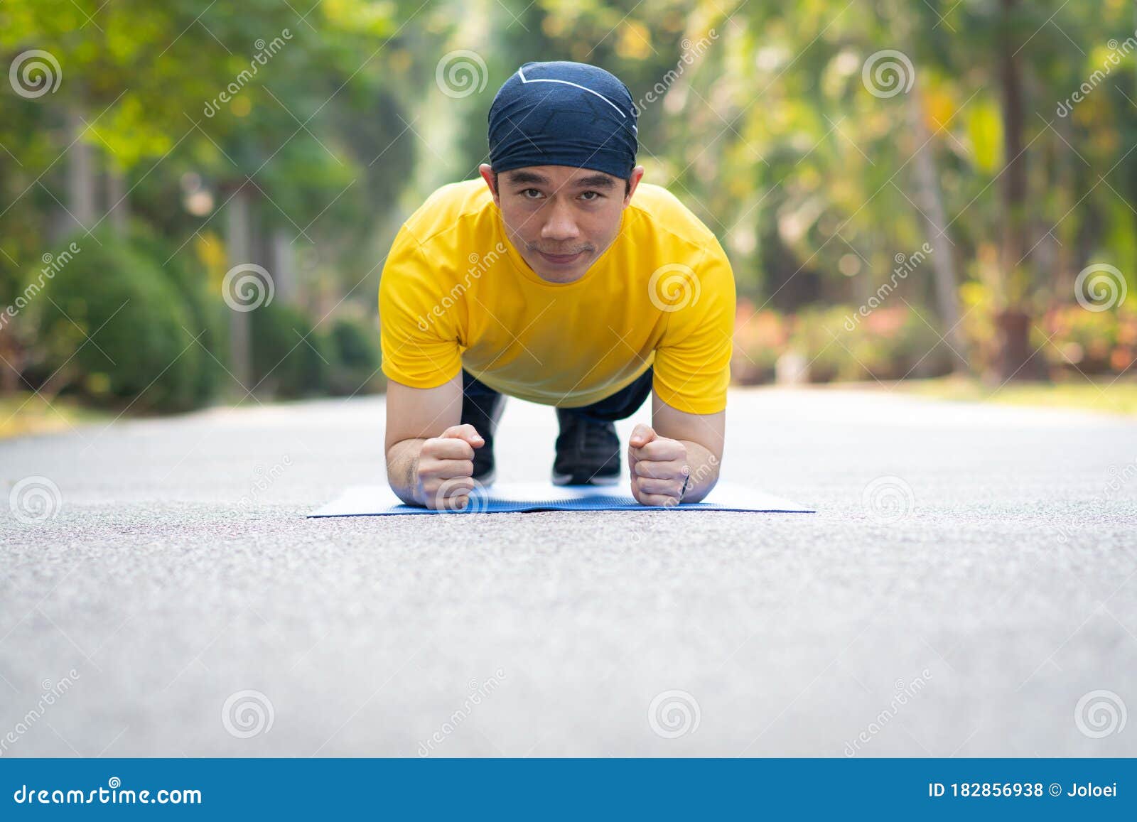 Young Asian Men Doing Plank Exercise. Stock Photo - Image of black ...