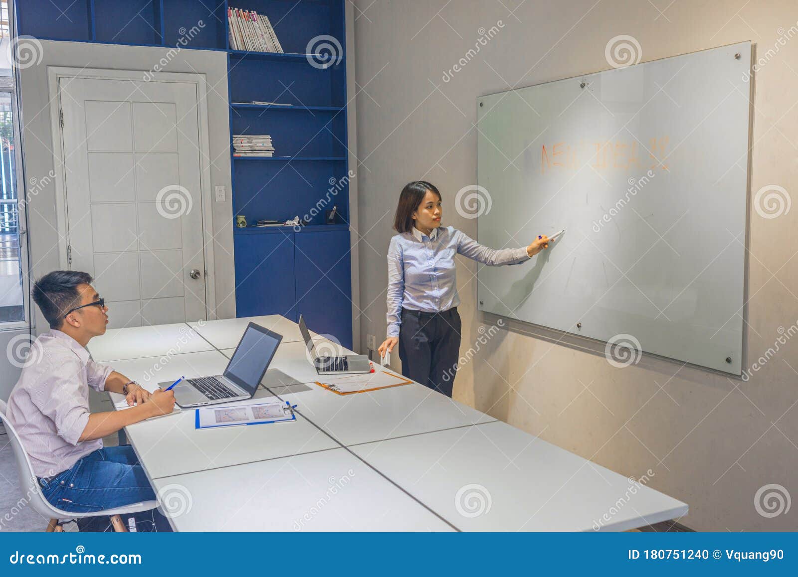 Young Office Employee Discuss in the Training Course Stock Photo ...