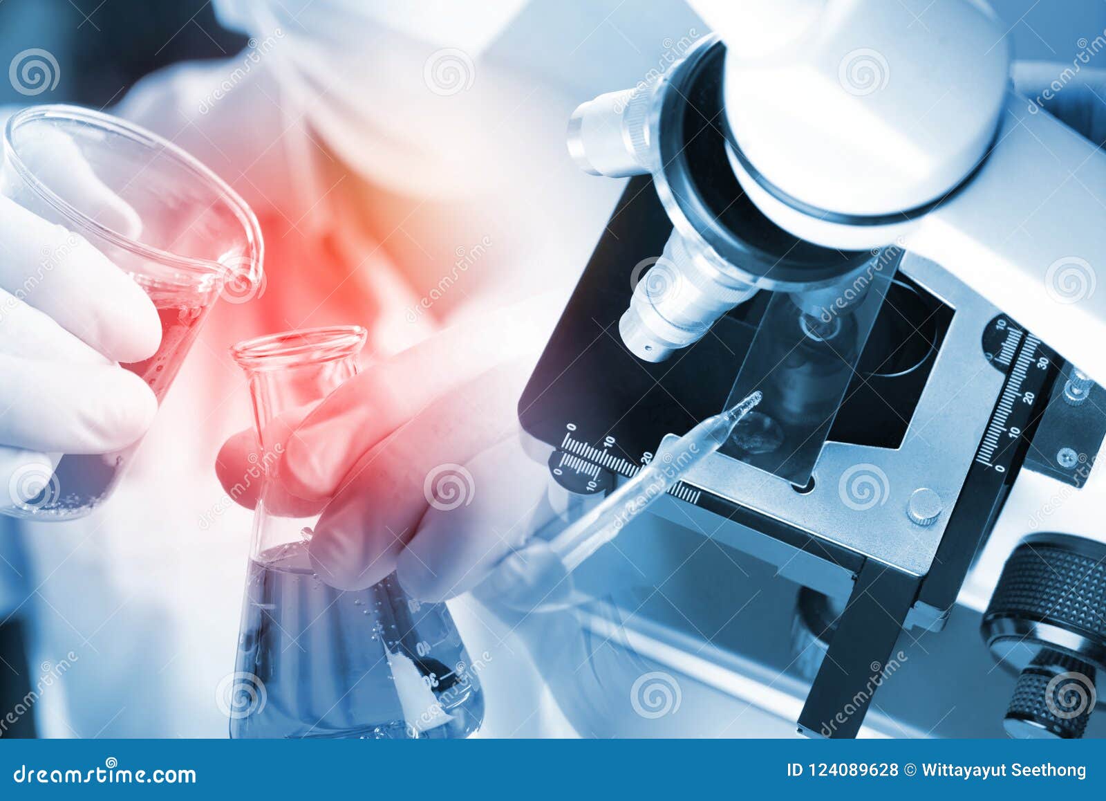 Young Asian Student Boy and White Microscope in Science Laboratory with ...