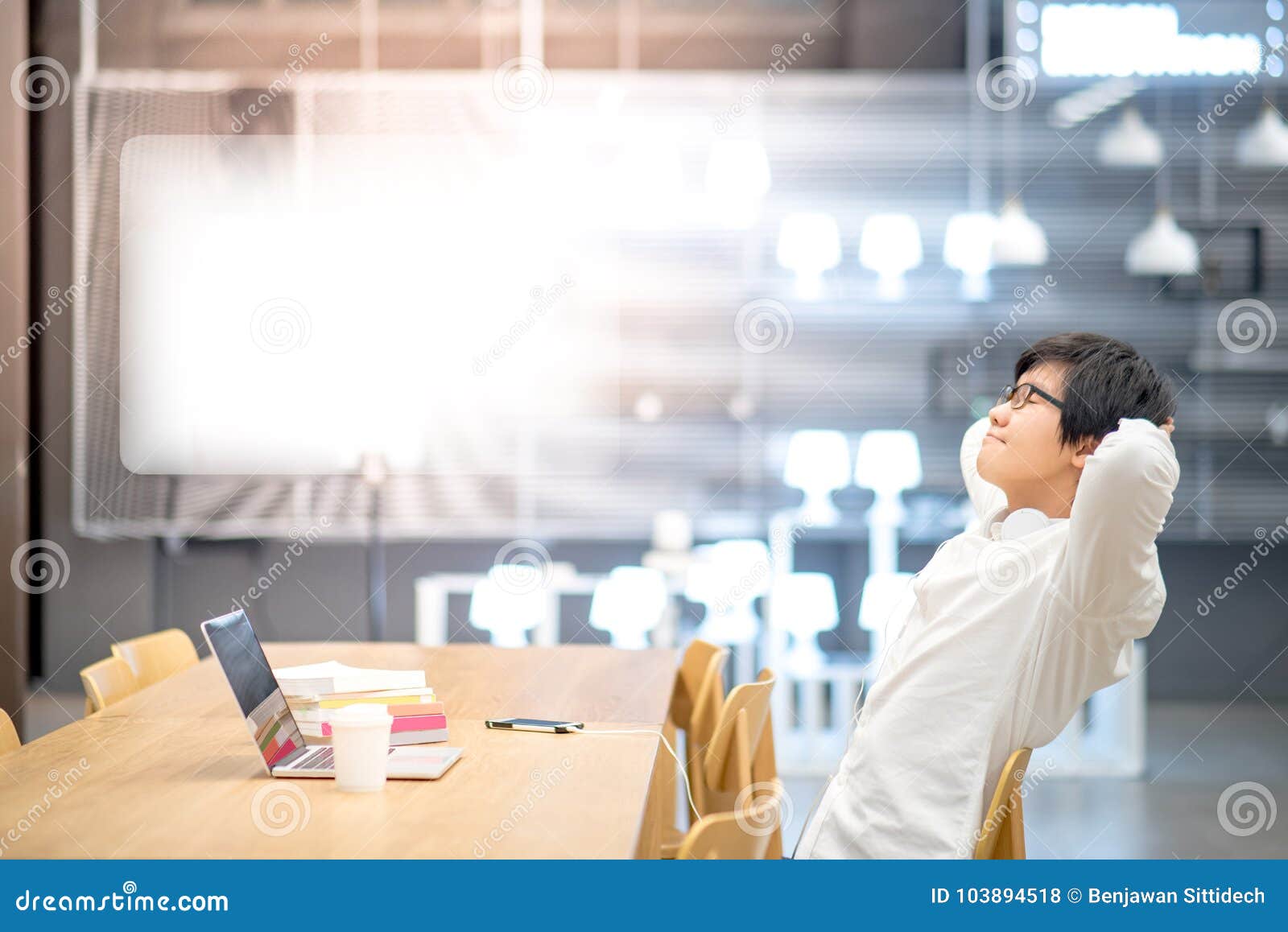 Young Asian Student Man Relaxing in Library Stock Photo - Image of ...