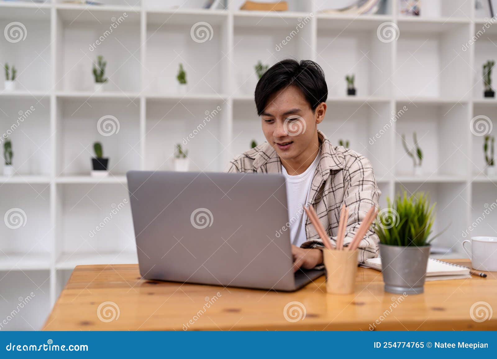 Young Asian Student Using Computer Remote Studying, Watching Online ...