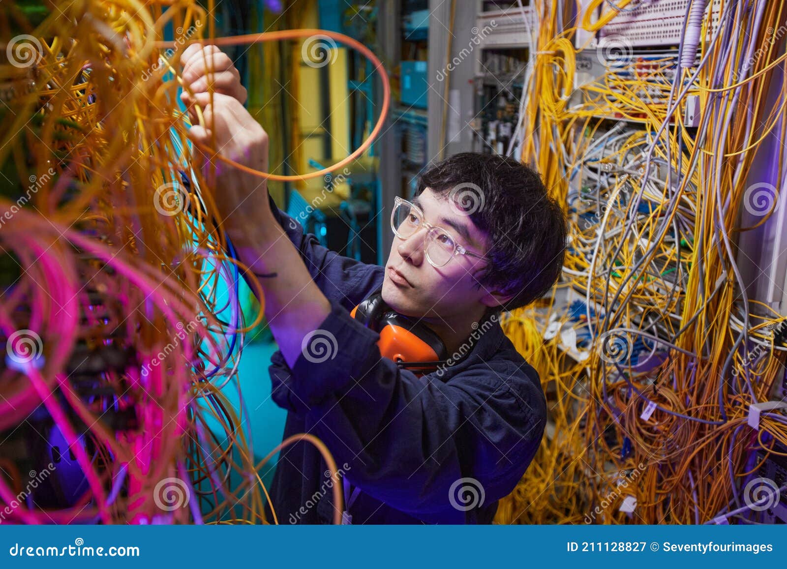 Young Asian Technician Inspecting Server Room Stock Image - Image of ...