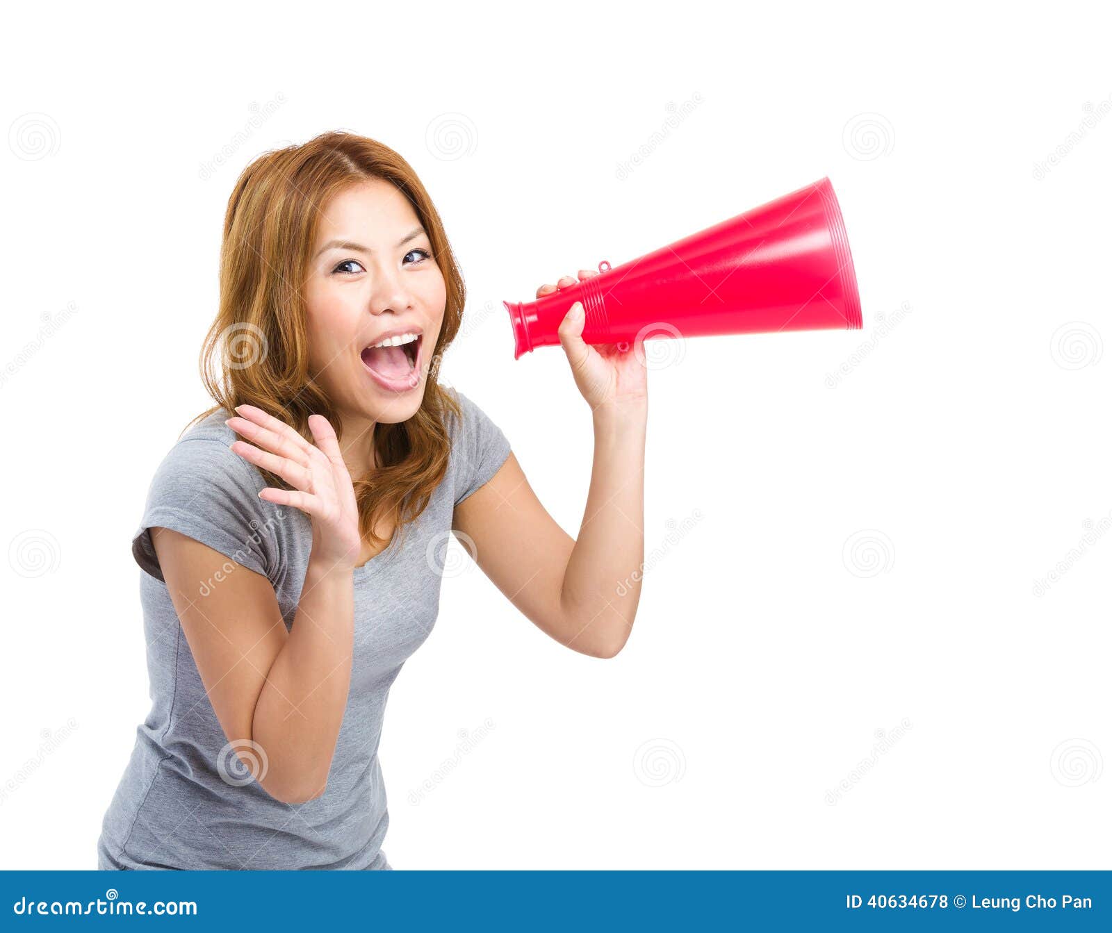 Young Asian Woman Cheering Using Megaphone Stock Photo - Image of ...