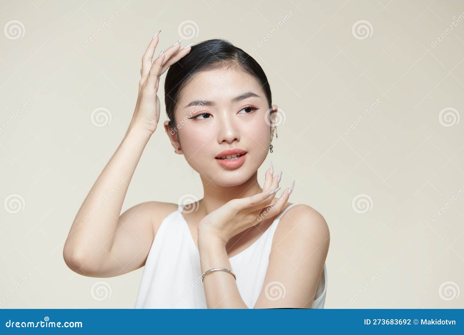 Young Asian Woman With Clean Perfect Skin Close Up Face Beauty Stock