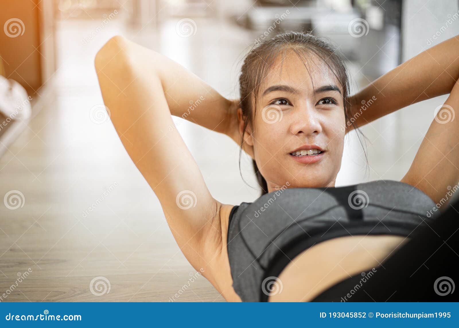 Young Asian Woman Doing Exercise Workout at Gym Stock Photo - Image of ...