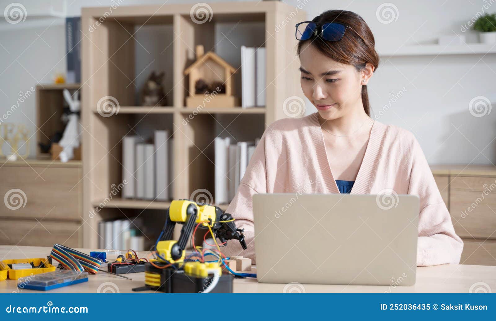 Young Asian Woman Engineer Programer Working on Robotics Project at ...